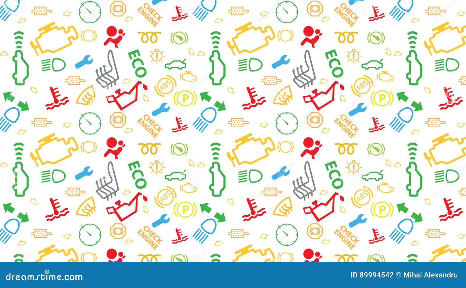 Vector White Seamless Pattern. Car Dashboard Icons Texture. Repeating ...