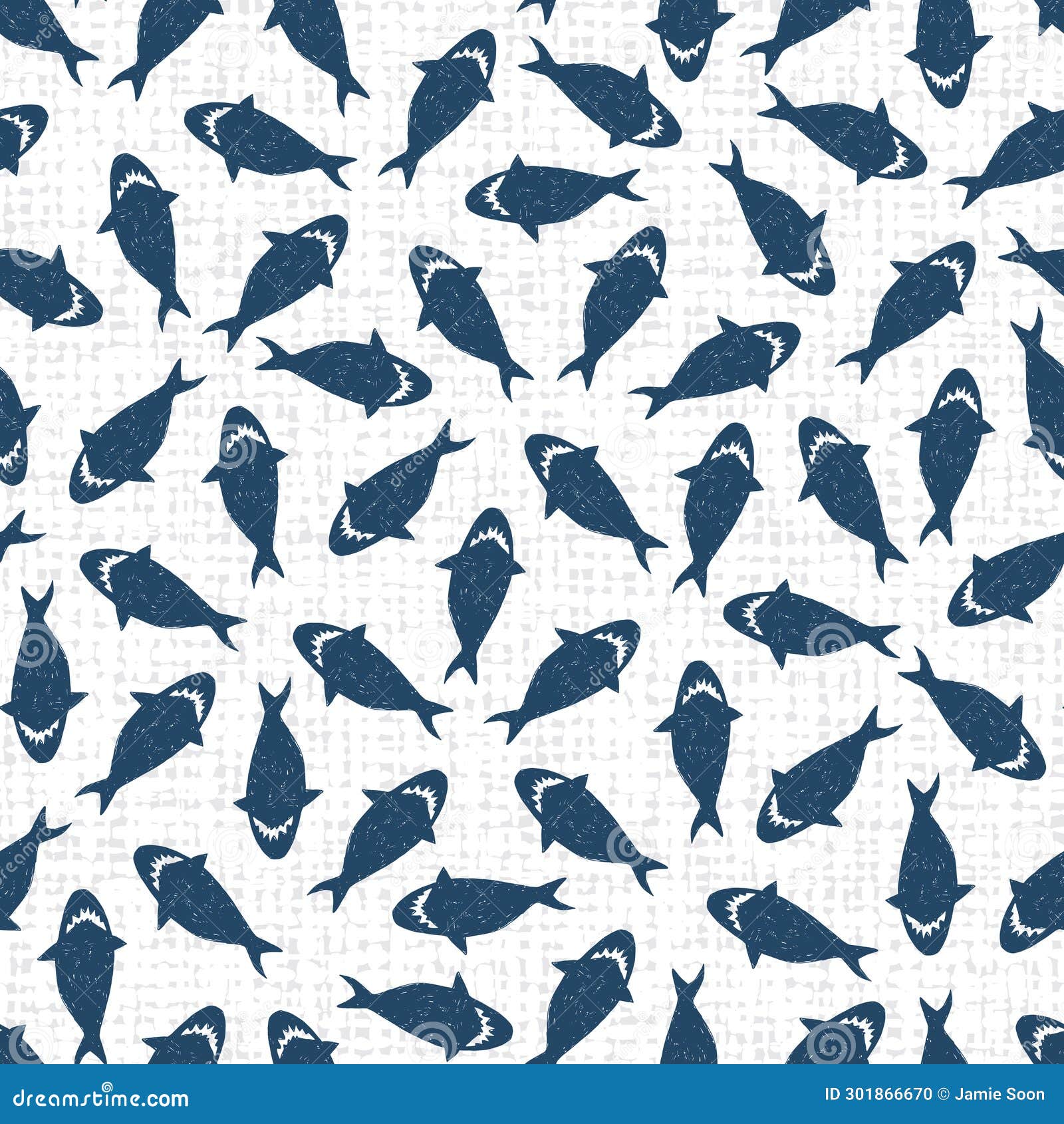 Vector White Shark Pen Sketch Scattered Repeat Pattern with Canvas ...