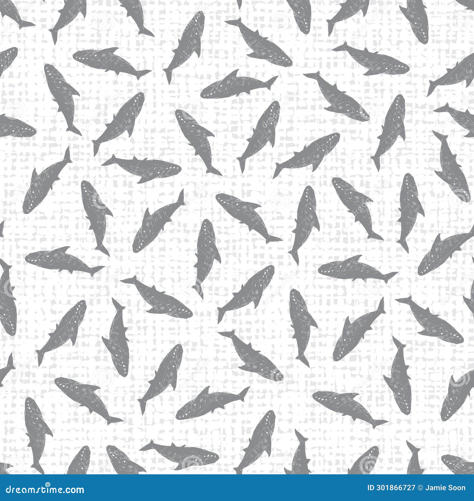 Vector White Shark Pen Sketch Scattered Repeat Pattern with Canvas ...