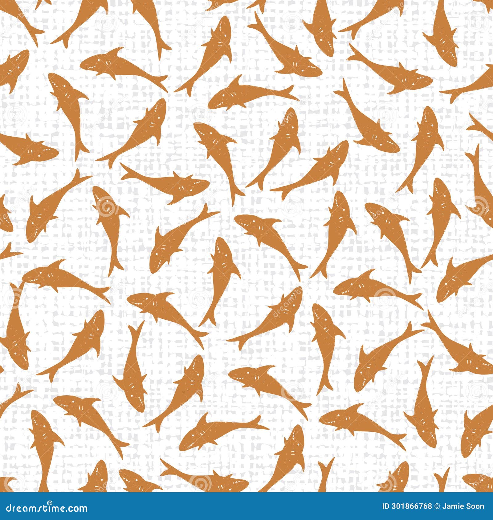 Vector White Shark Pen Sketch Scattered Repeat Pattern with Canvas ...