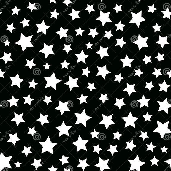 Vector White Star Seamless Pattern Isolated on Black Background. Stock ...