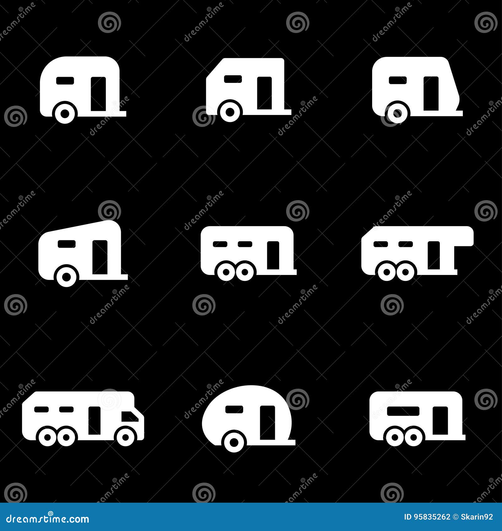 Vector White Trailer Icons Set Stock Illustration - Illustration of ...