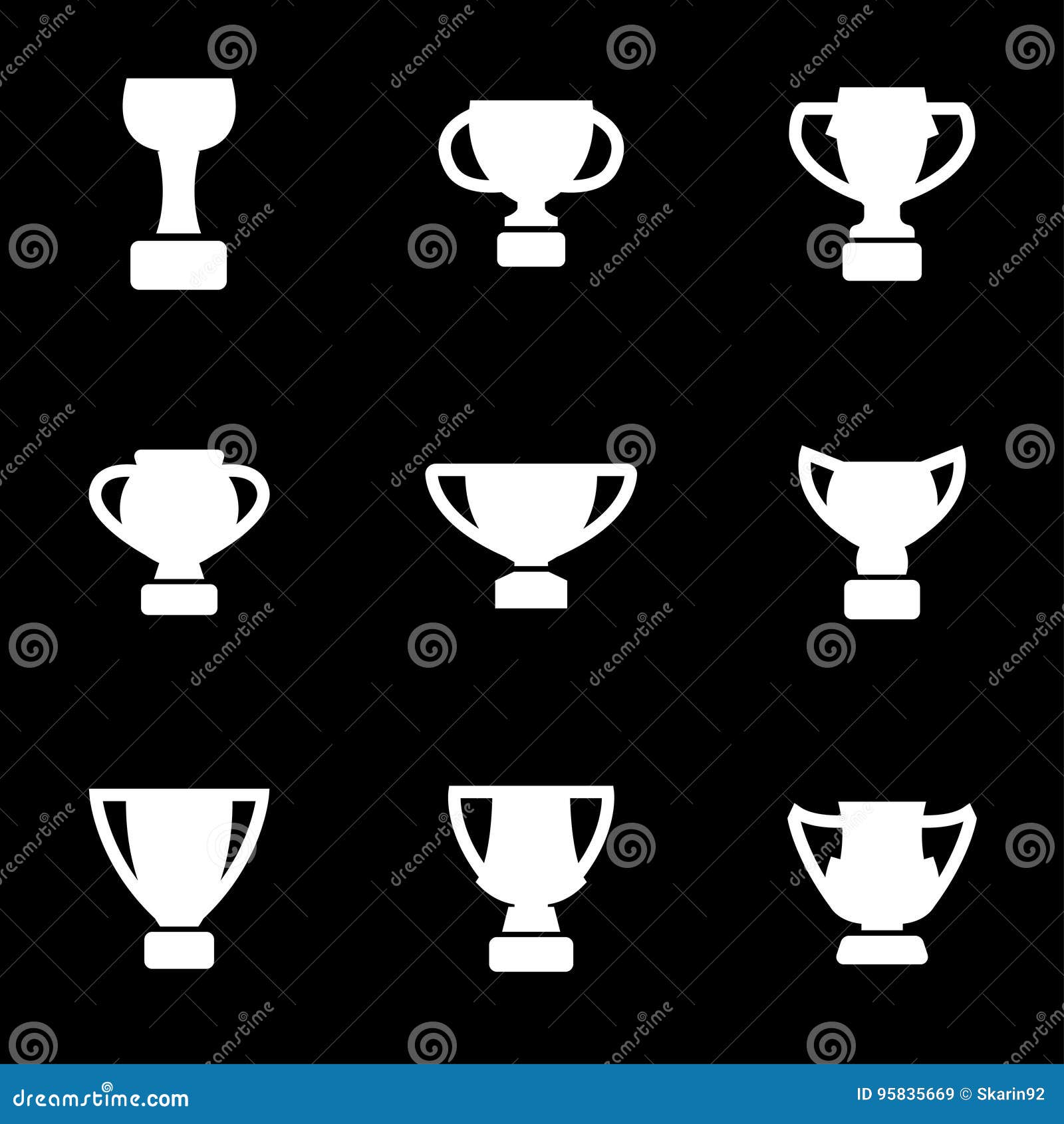 Trophy Icons Isolated On White Background. Award Cups Silhouettes ...