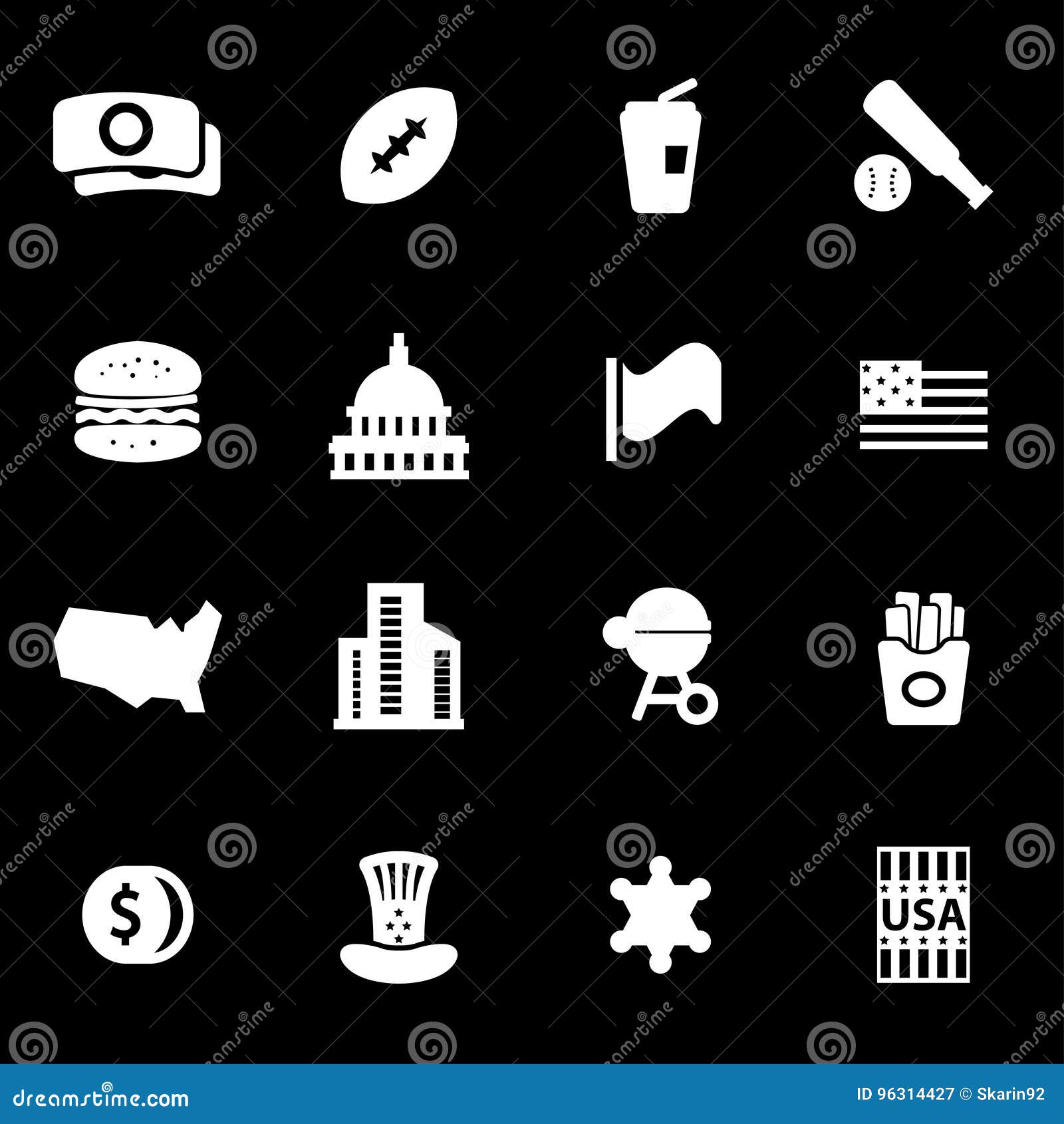Vector white usa icons set stock illustration. Illustration of liberty ...