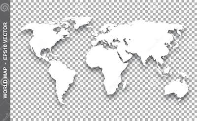 Vector White World Map with Shadow on Transparent Background Stock ...