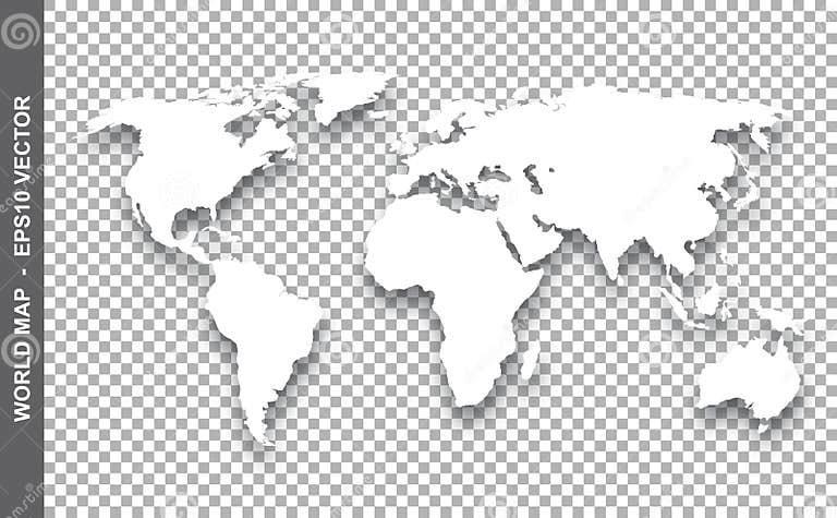 Vector White World Map with Shadow on Transparent Background Stock ...
