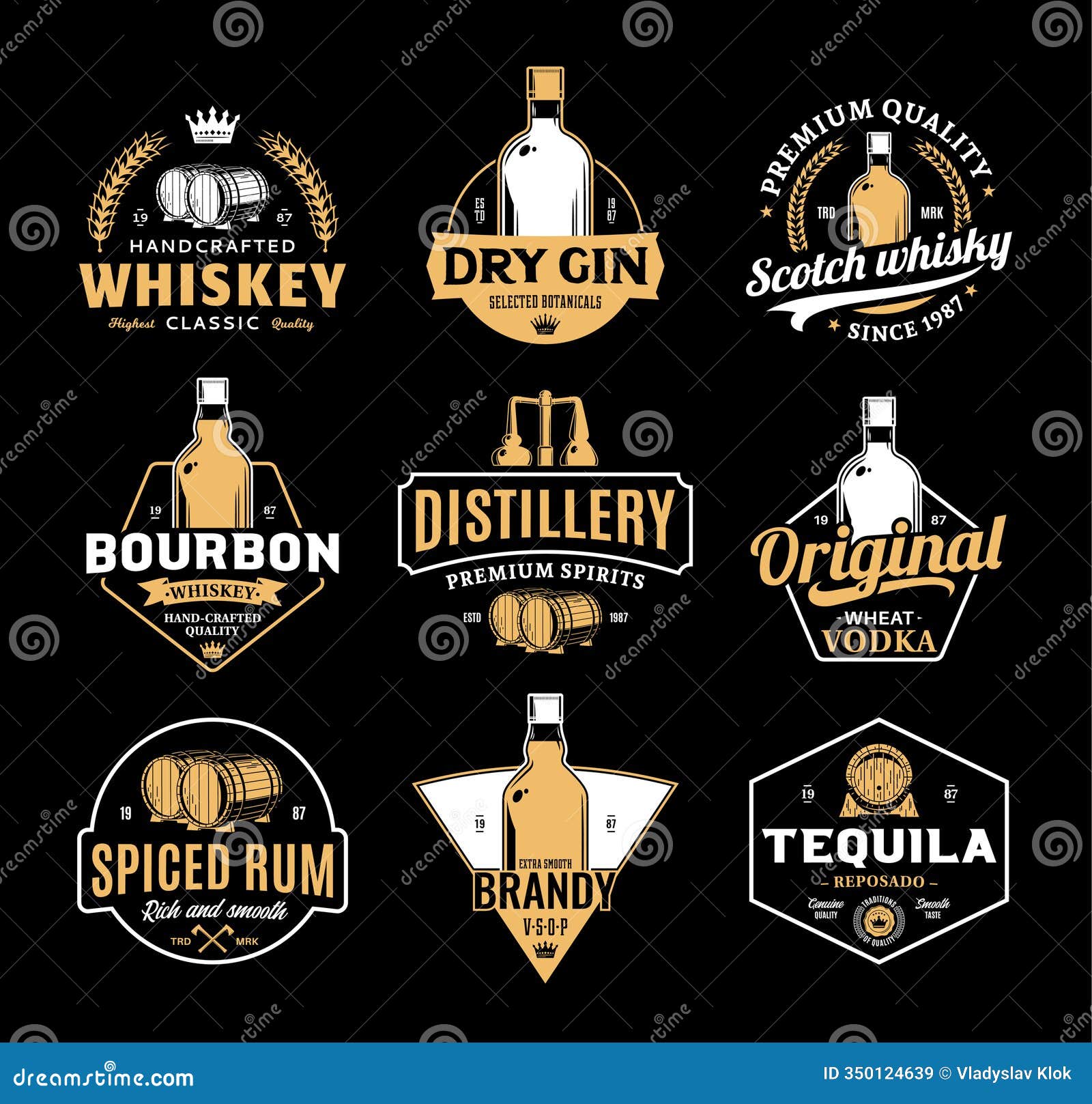 Vector White and Yellow Alcoholic Drinks Logo Stock Vector ...