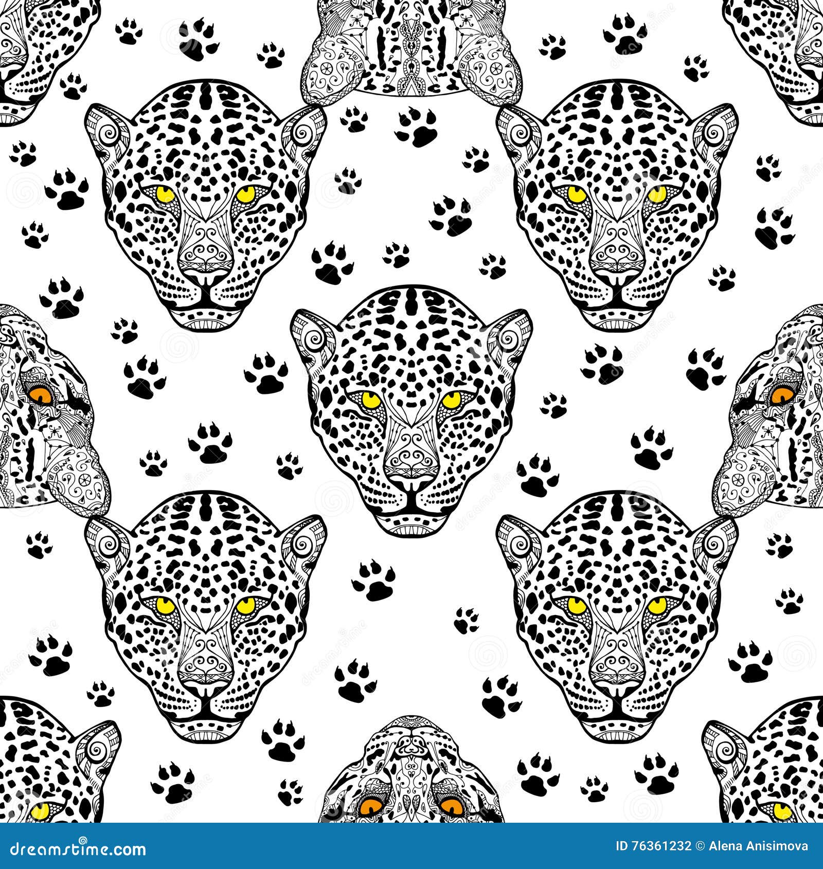 Vector Wild Cats Seamless Pattern Background with Hand Drawn Elements ...