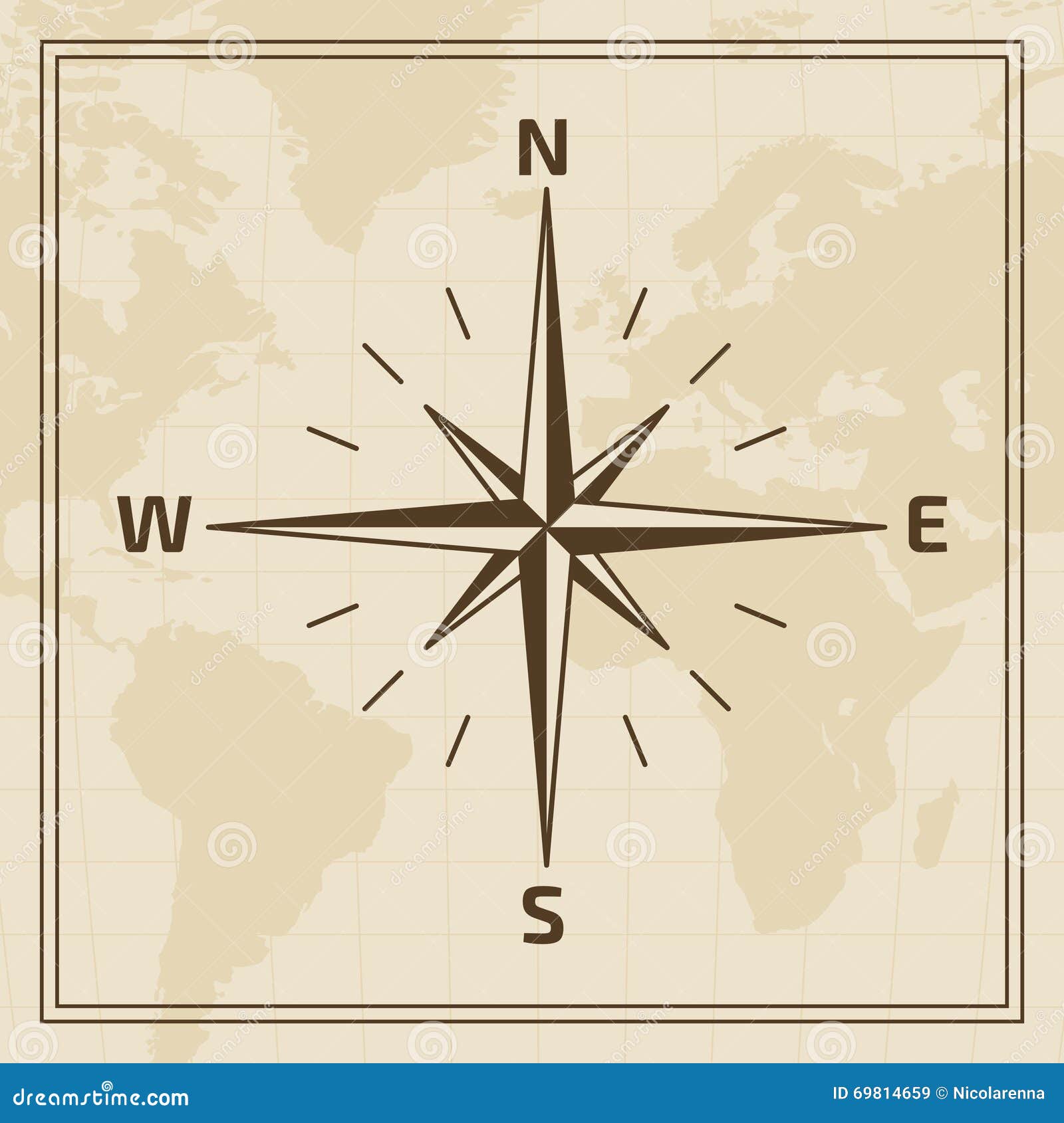 Vector Wind Rose on a World Map Background Stock Vector - Illustration ...