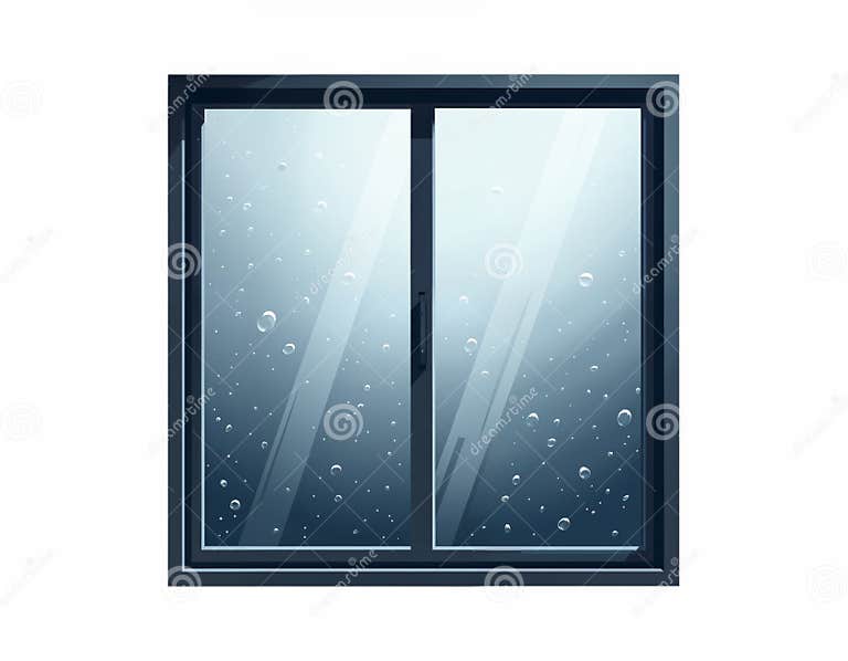 Vector of a Window with a Blue Frame and Rain Drops on it on White ...