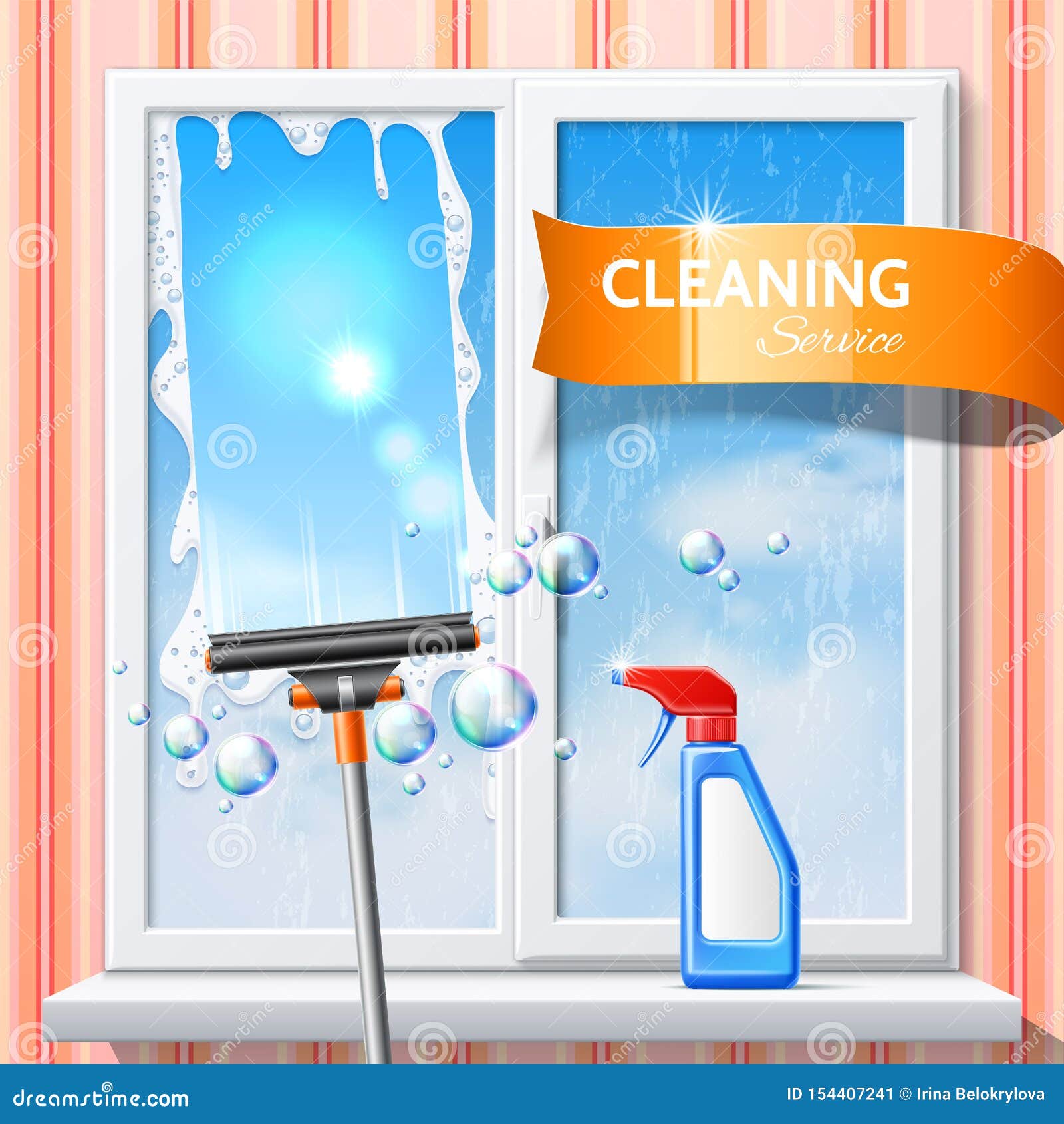 Vector Window Cleaning Squeege 3d Detergent Spray Stock Vector ...