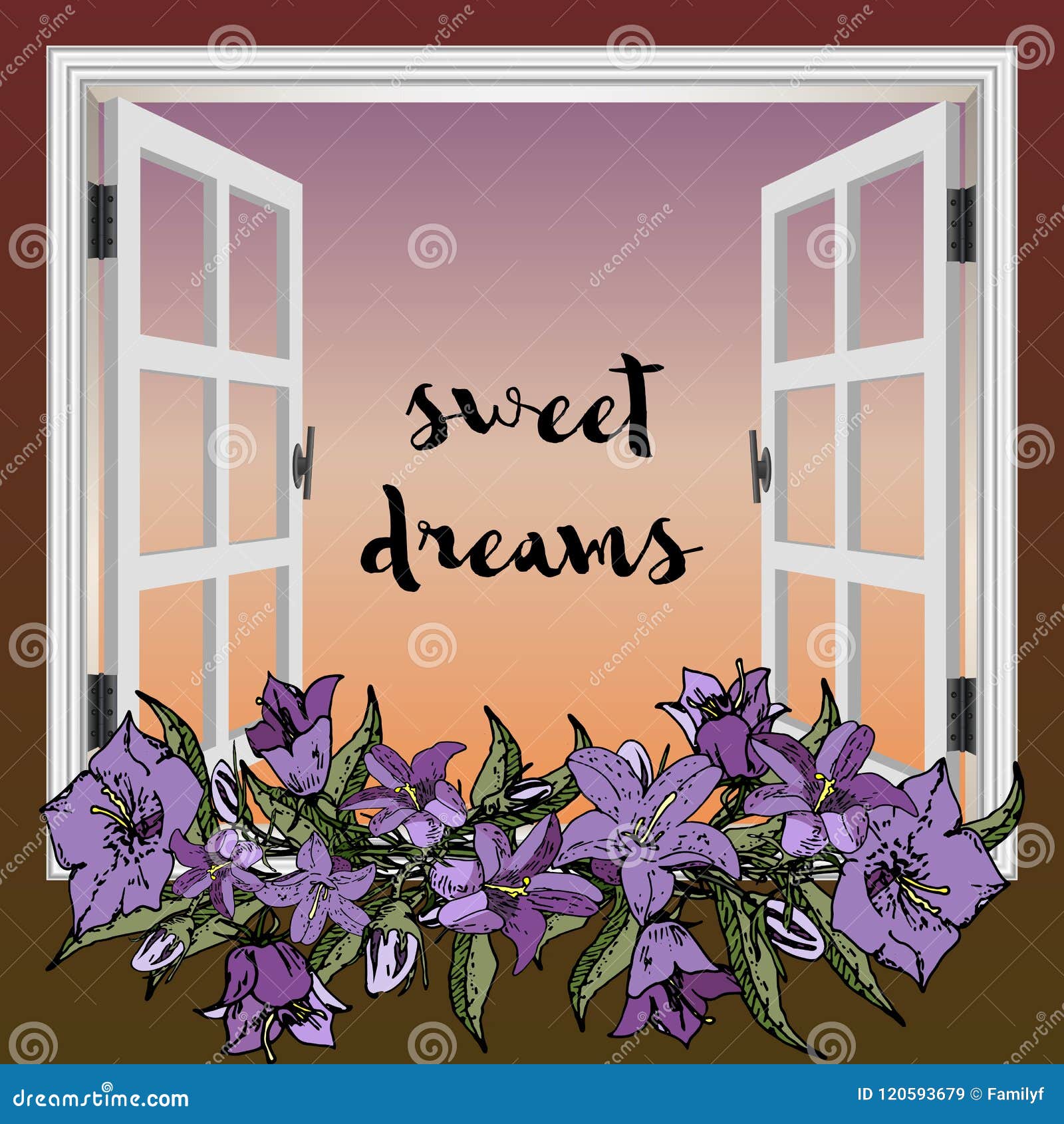 Vector Window with Flowers Sunset. Stock Vector - Illustration of style ...