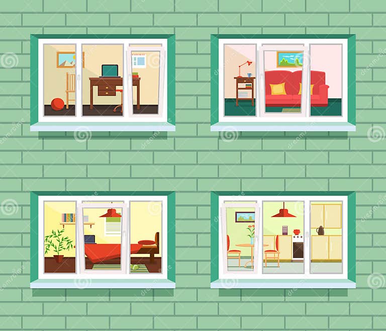 Vector Window View of Flat Design Stock Vector - Illustration of ...