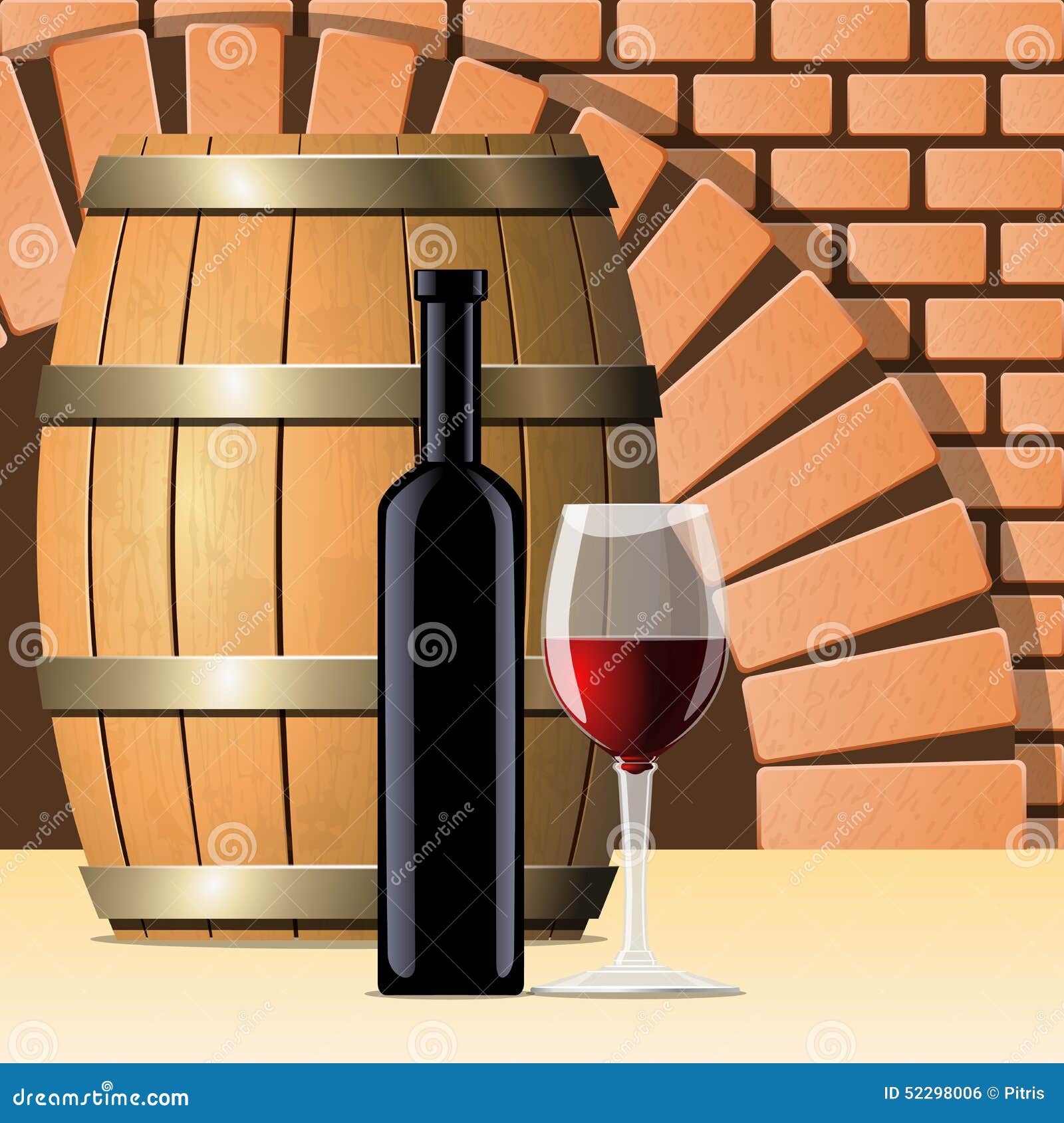 Vector Wine Cellar with Wine Bottle and Glass Stock Vector ...