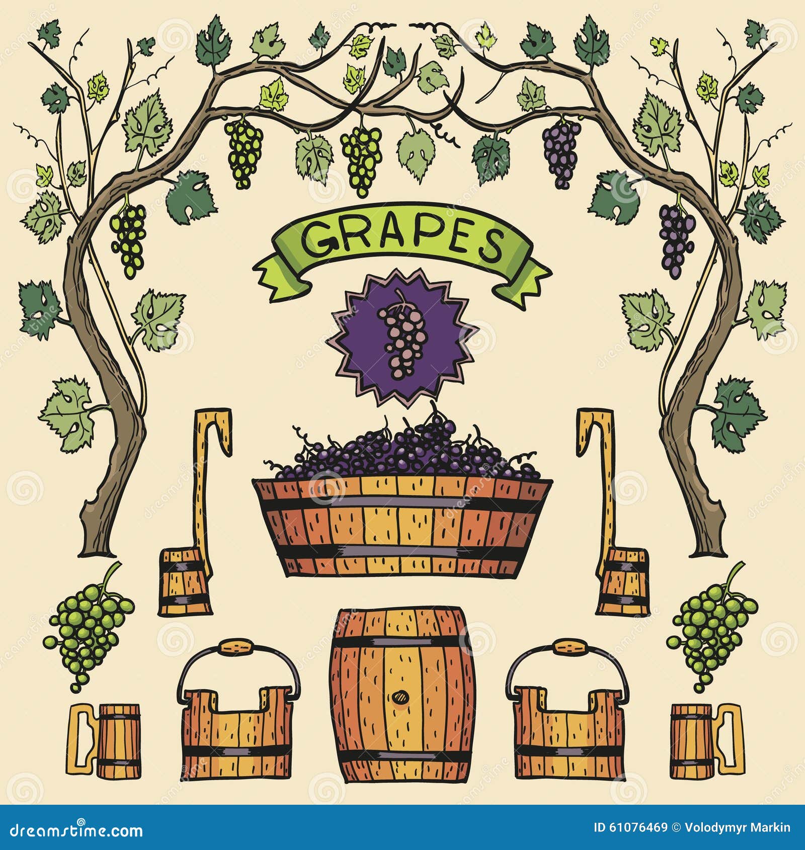 Vector Wine Grapes Illustrations Winemaking Design. Stock Vector ...