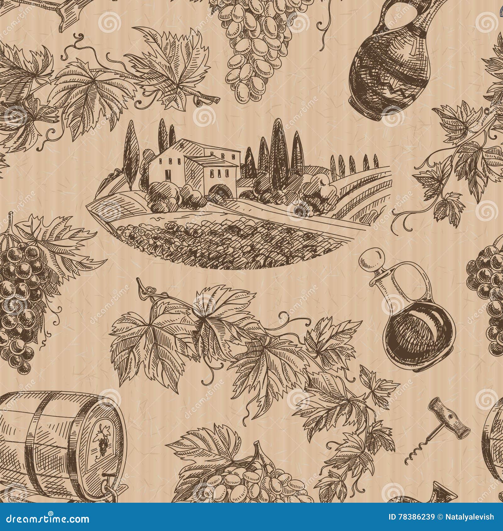 Vector Wine Retro Seamless Pattern. Stock Vector - Illustration of ...