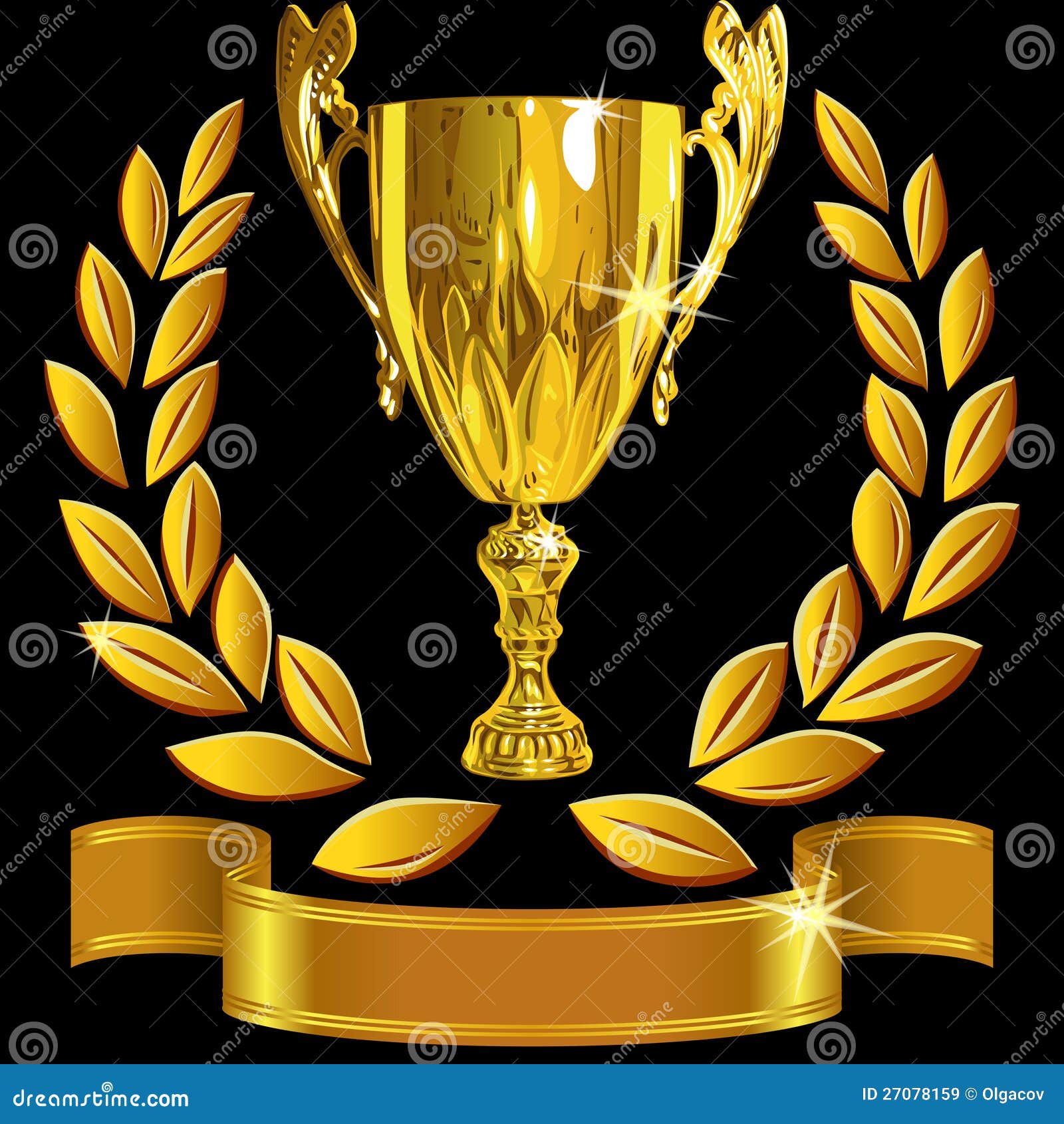 Vector Winning Gold Cup, Laurel Wreath and Ribbon Stock Vector ...