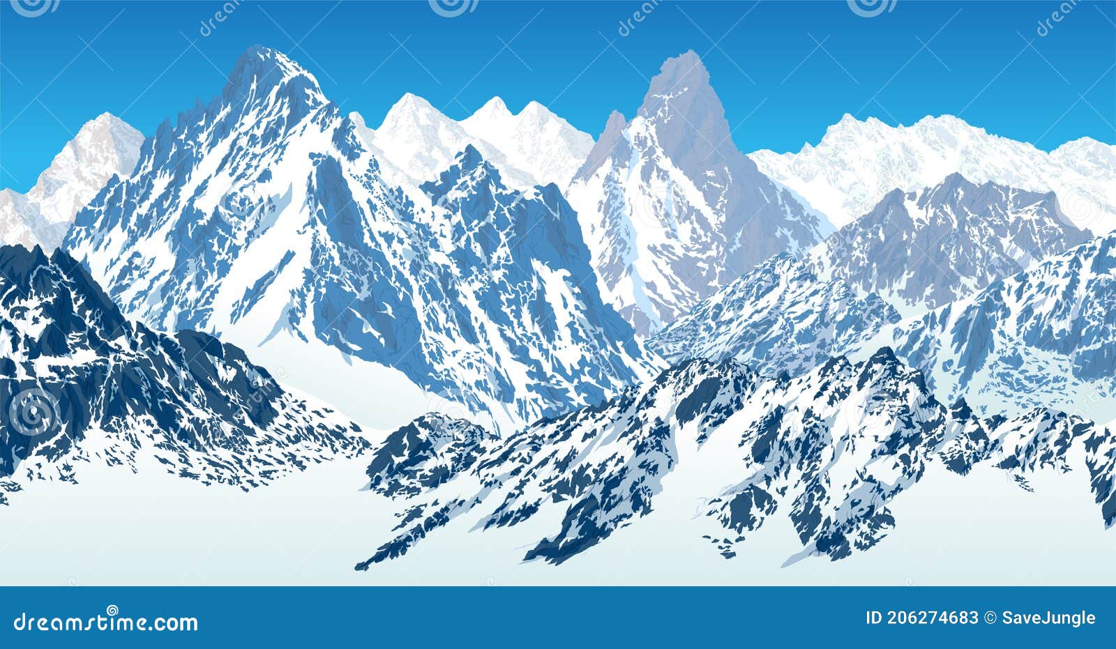 Vector Winter Alps Mountains Illustration Stock Vector - Illustration ...