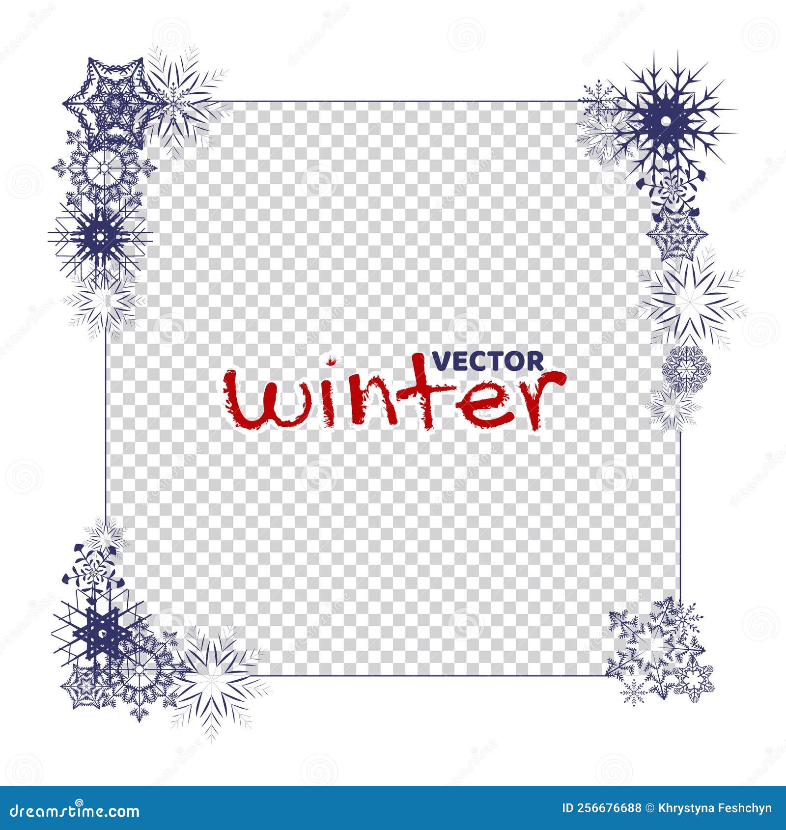 Vector Winter Empty Photo Frame with Snowflakes on Transparent ...