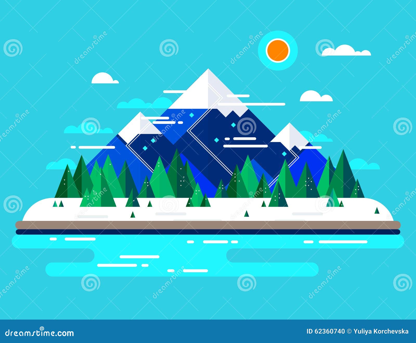 Vector Winter Landscape. Mountains, Nature, Trees and Snow. Stock ...
