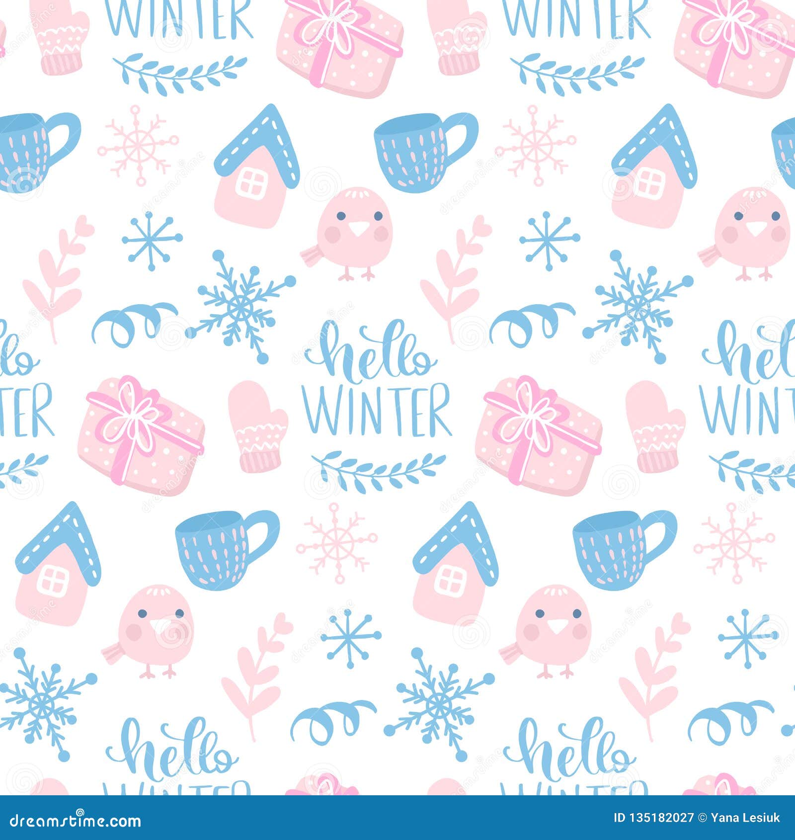 Vector Winter Seamless Pattern. Cute Background with Holiday Symbols ...