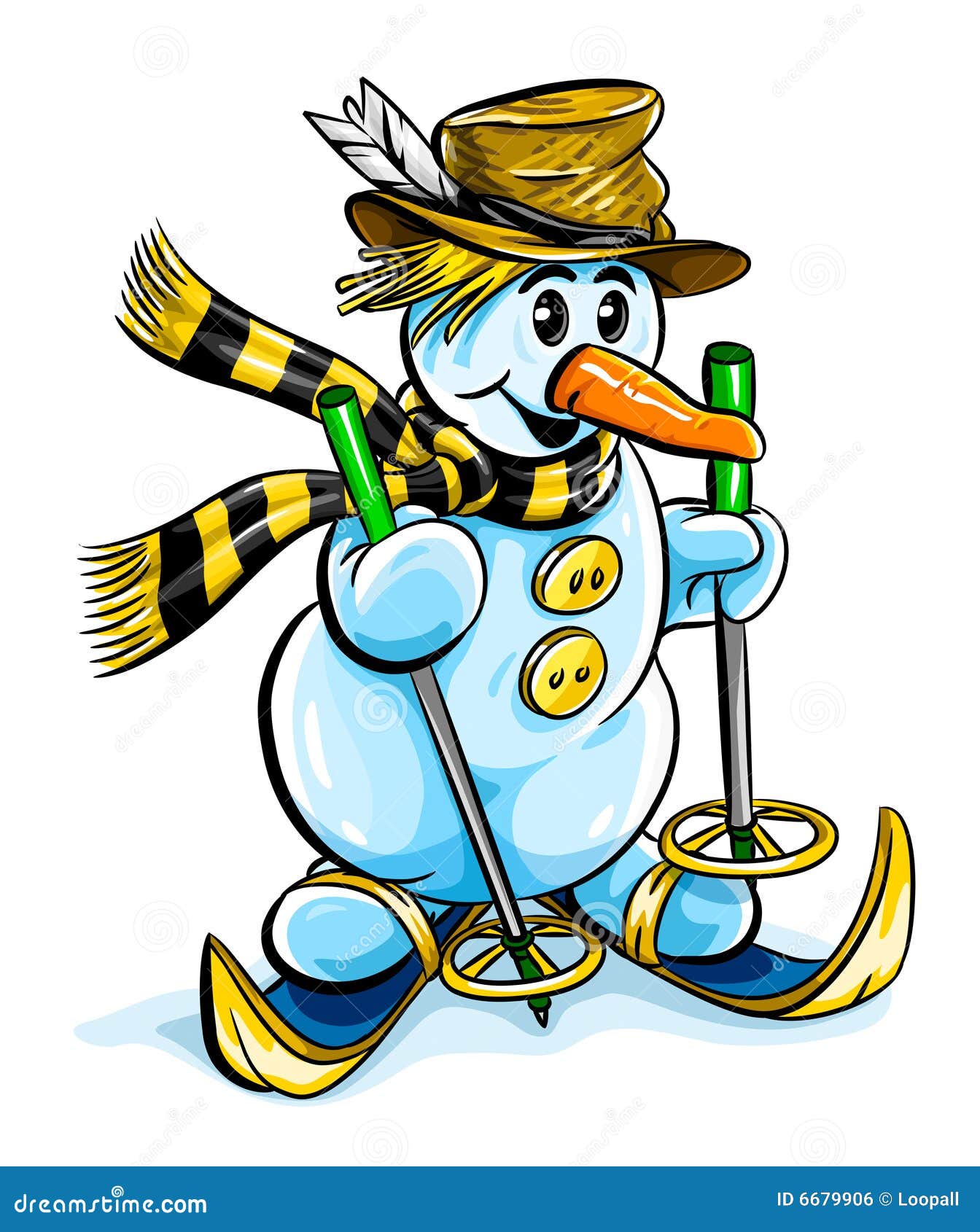 Vector Winter Snowman on Skis Stock Illustration - Illustration of cold ...