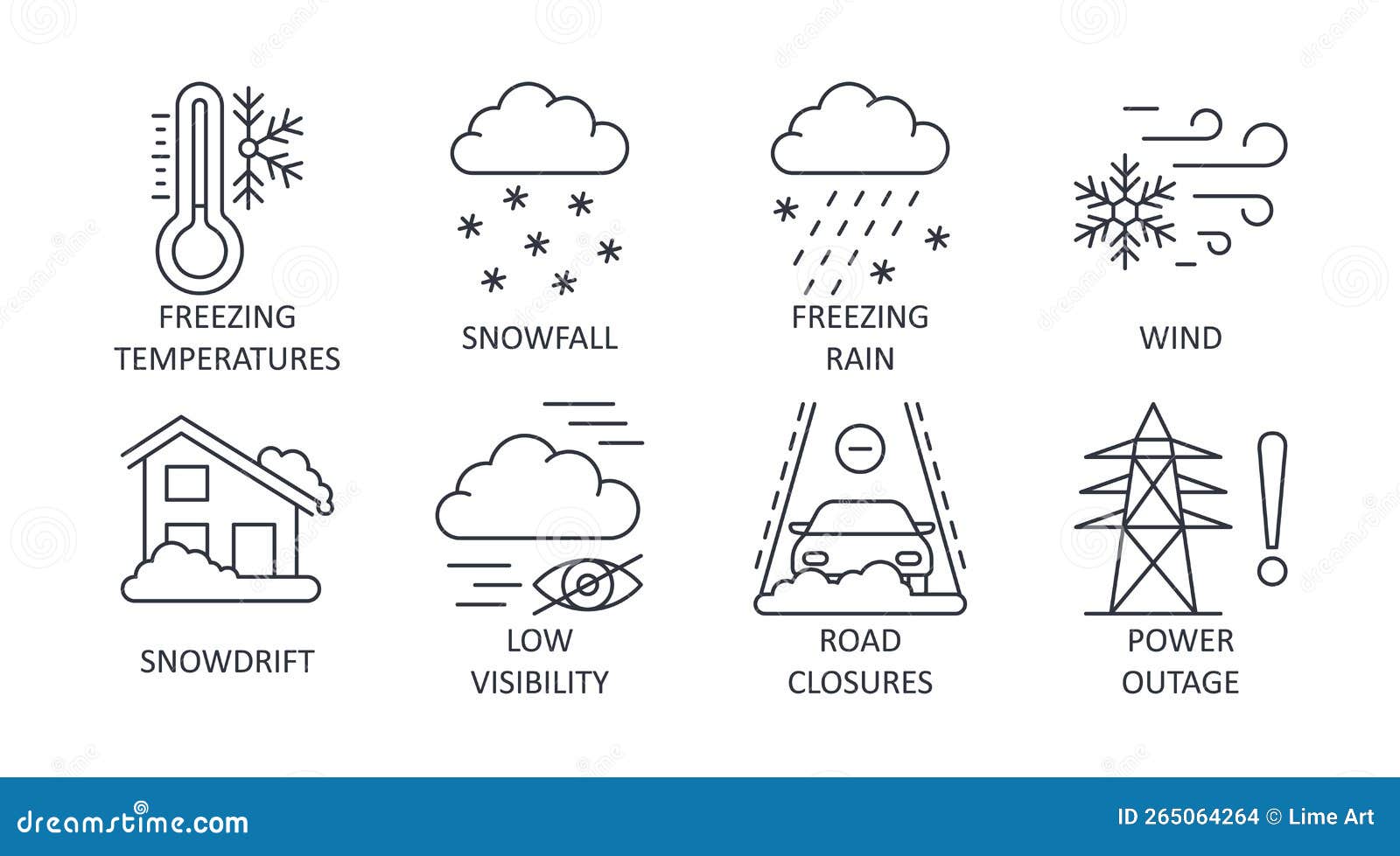 Vector Winter Storm Icons. Editable Stroke Line Set of Weather Elements ...