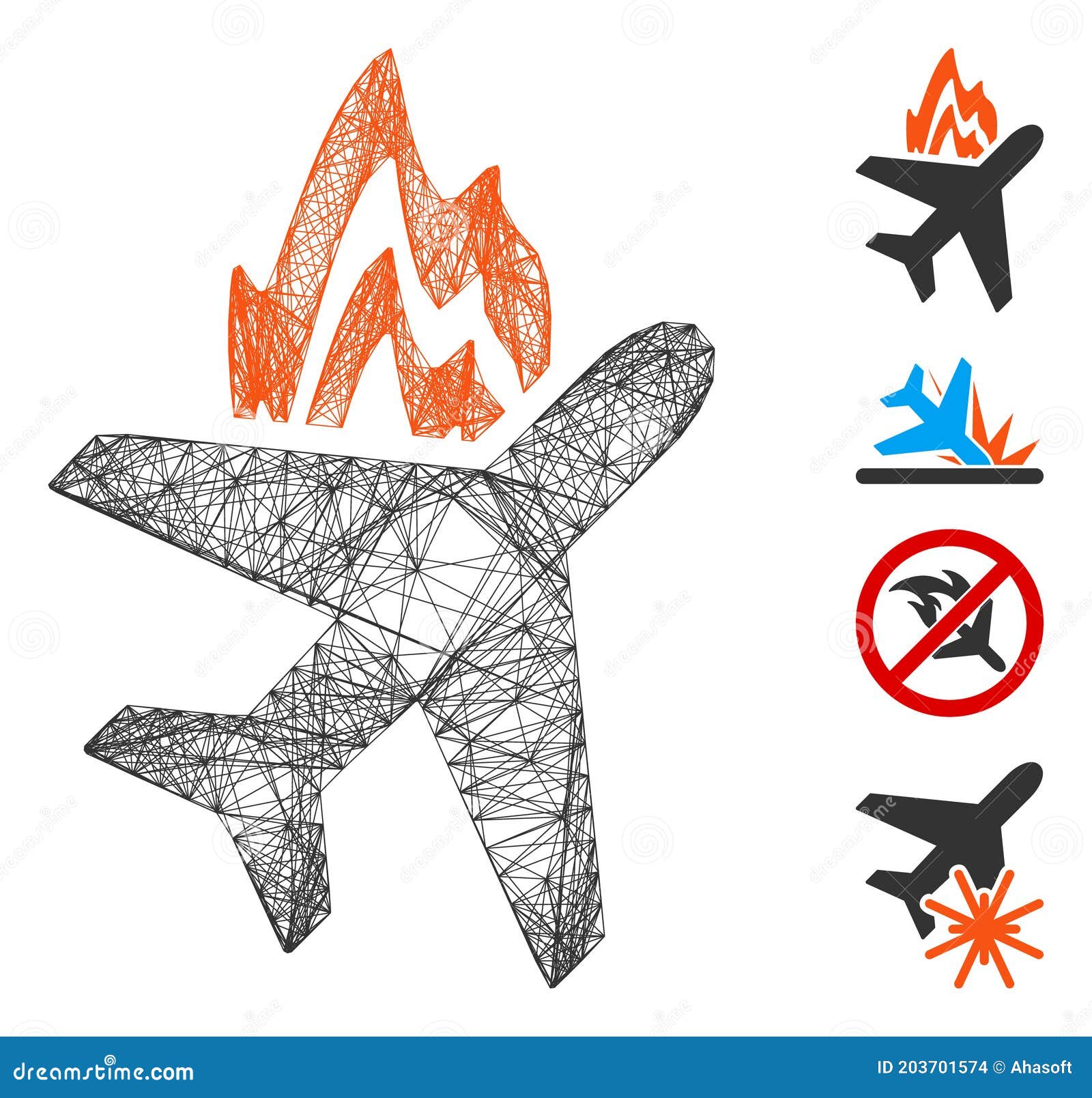 Linear Airplane Fire Vector Mesh Stock Illustration - Illustration of ...
