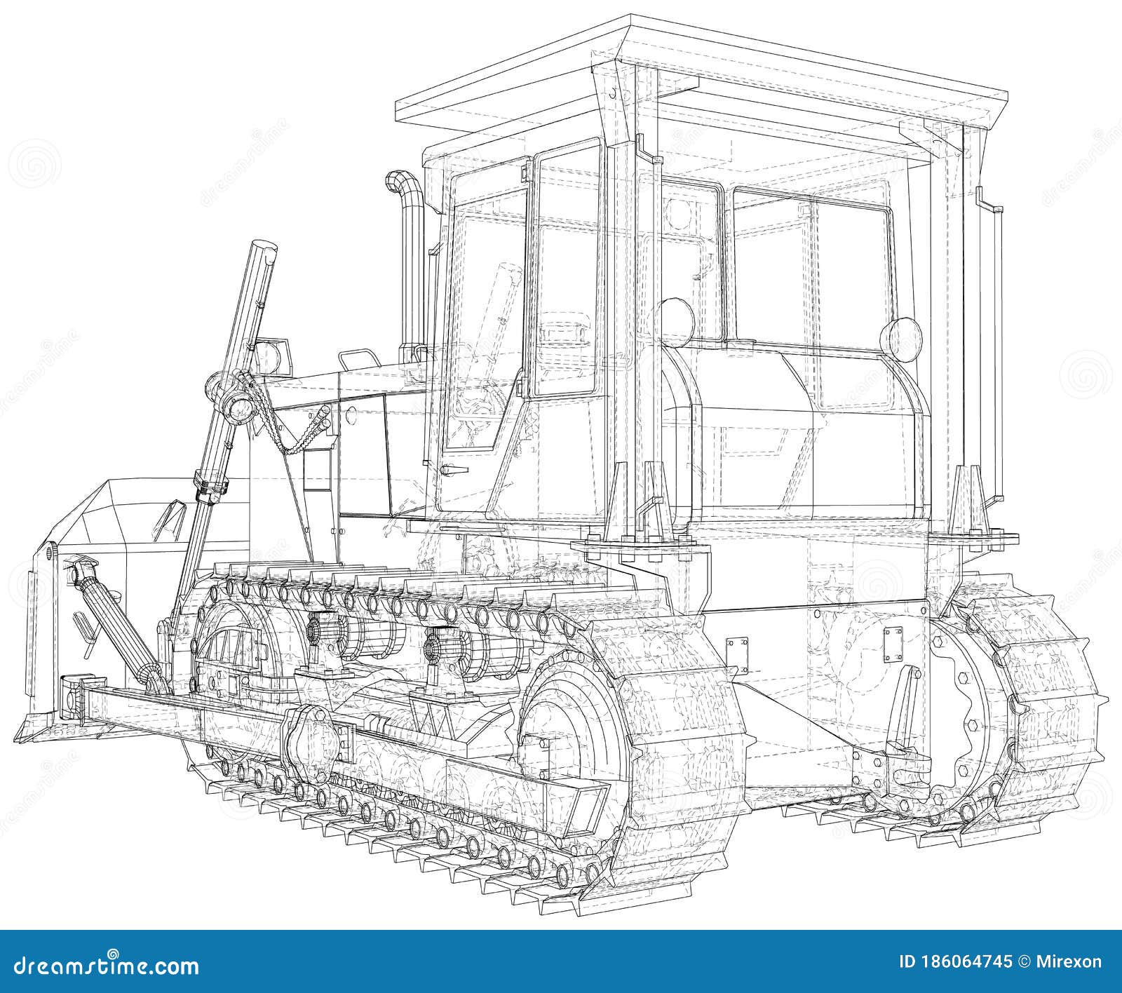 Vector Wire-frame Bulldozer. the Layers of Visible and Invisible Lines ...