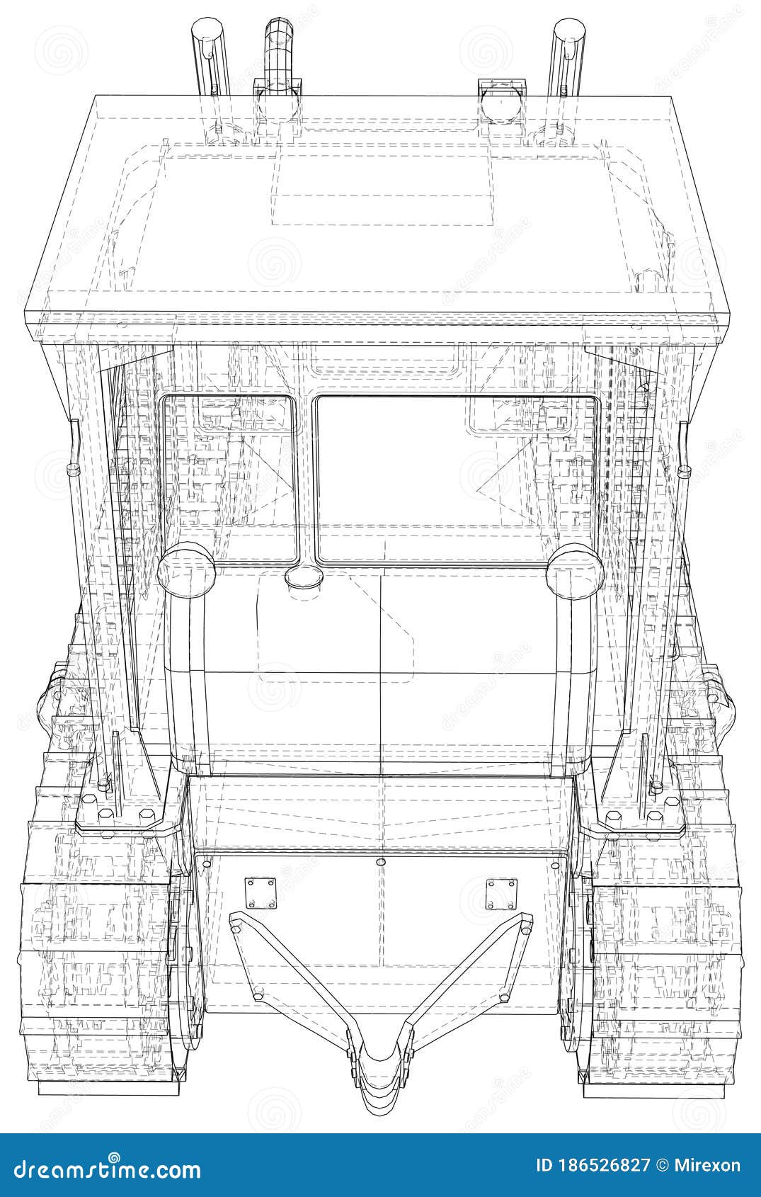 Vector Wire-frame Bulldozer. the Layers of Visible and Invisible Lines ...