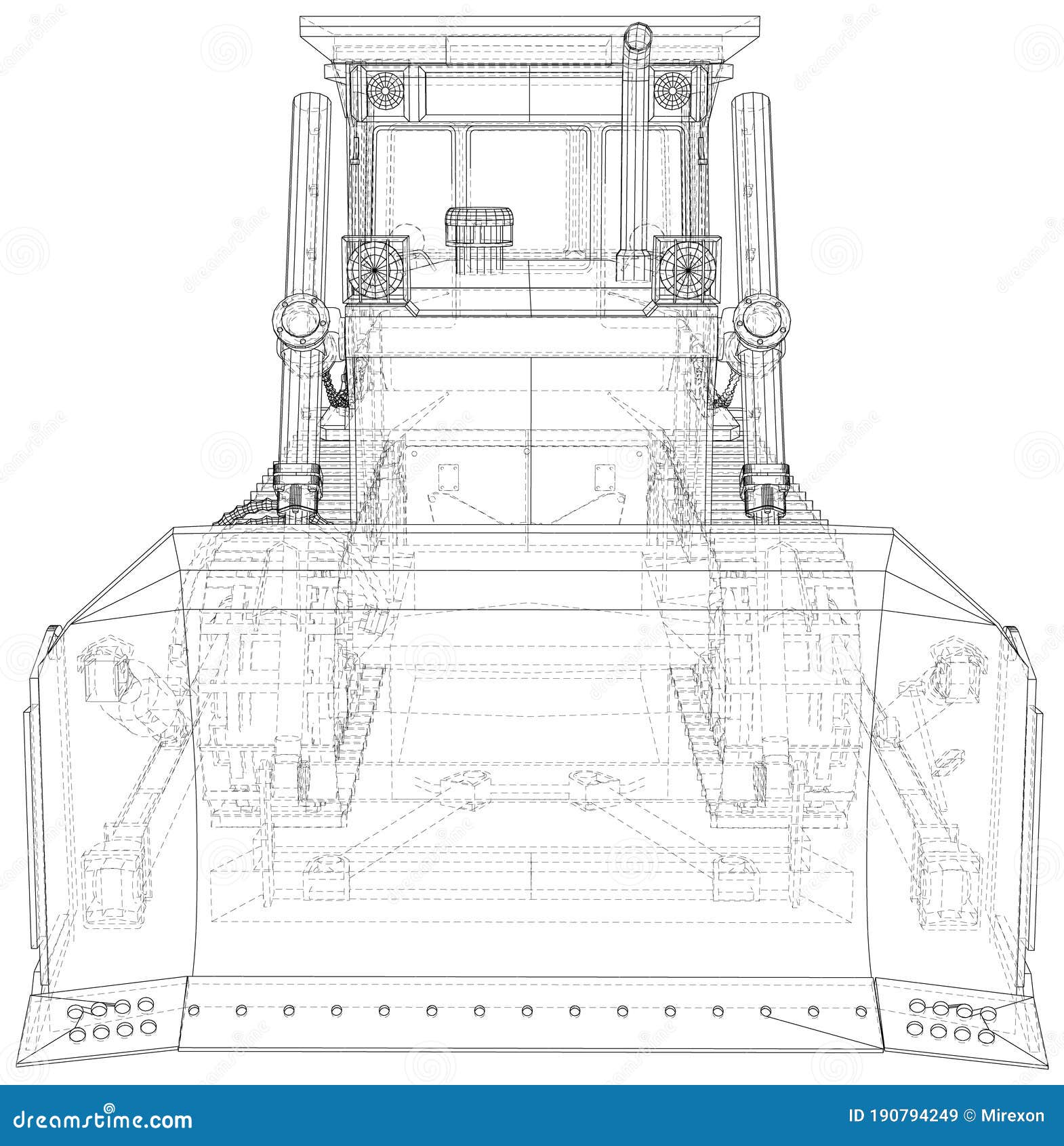 Vector Wire-frame Bulldozer. the Layers of Visible and Invisible Lines ...