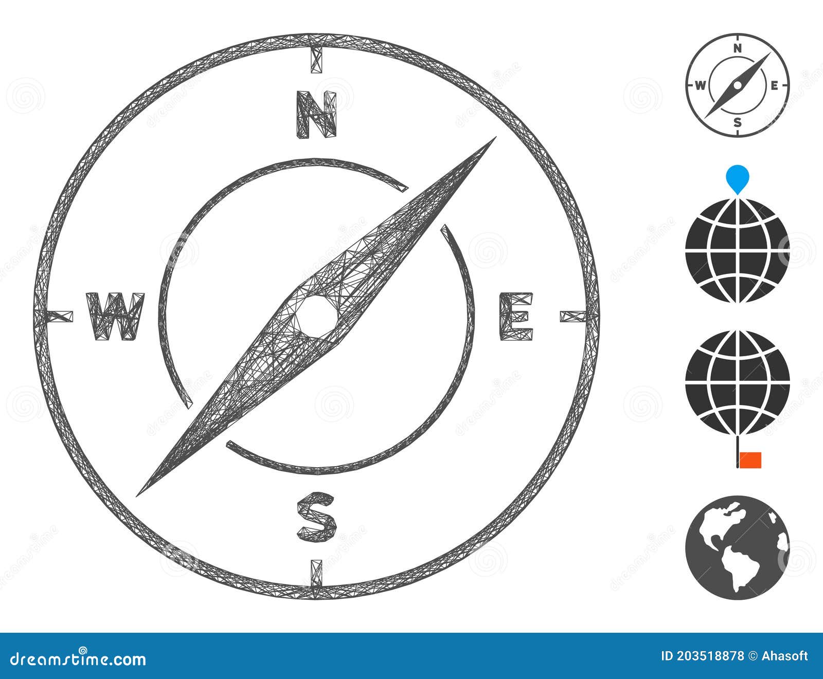 Linear Compass Vector Mesh stock illustration. Illustration of earth ...