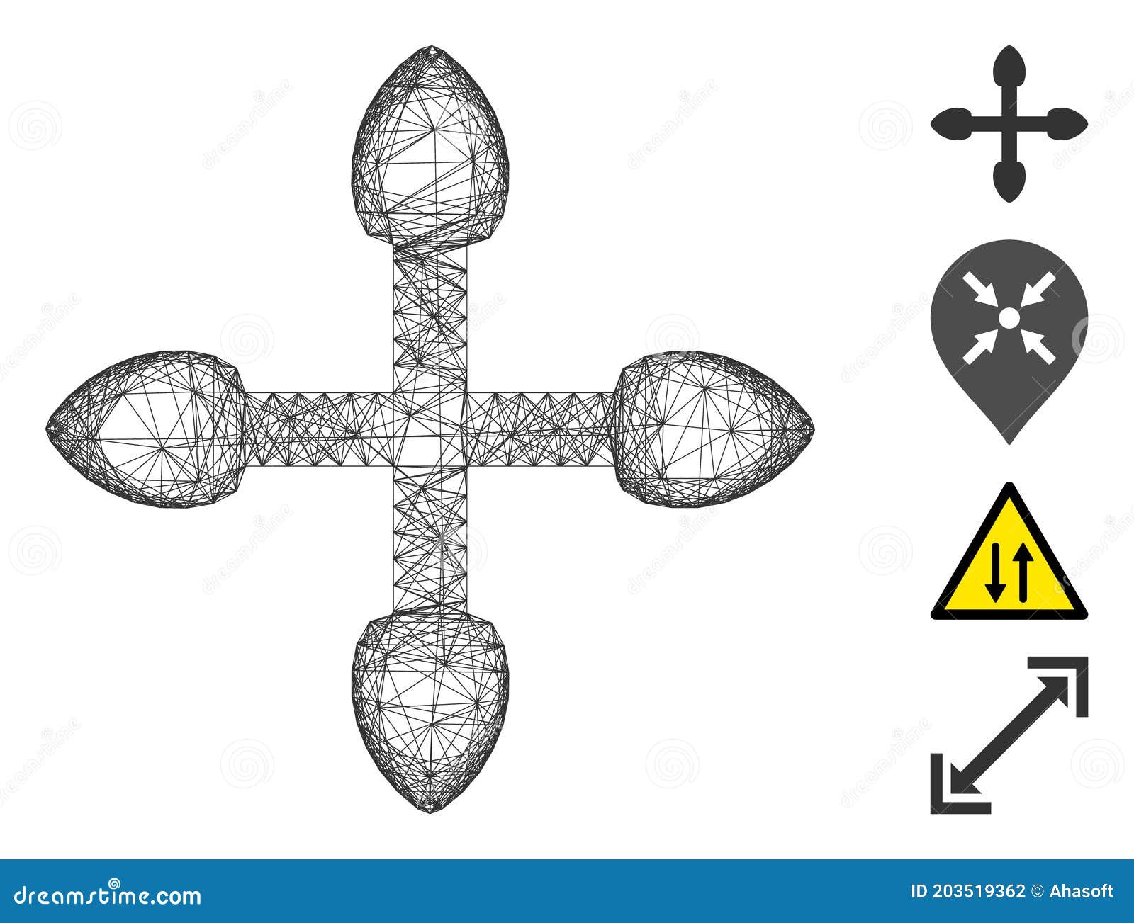 Hatched 4 Direction Arrows Vector Mesh Stock Illustration ...