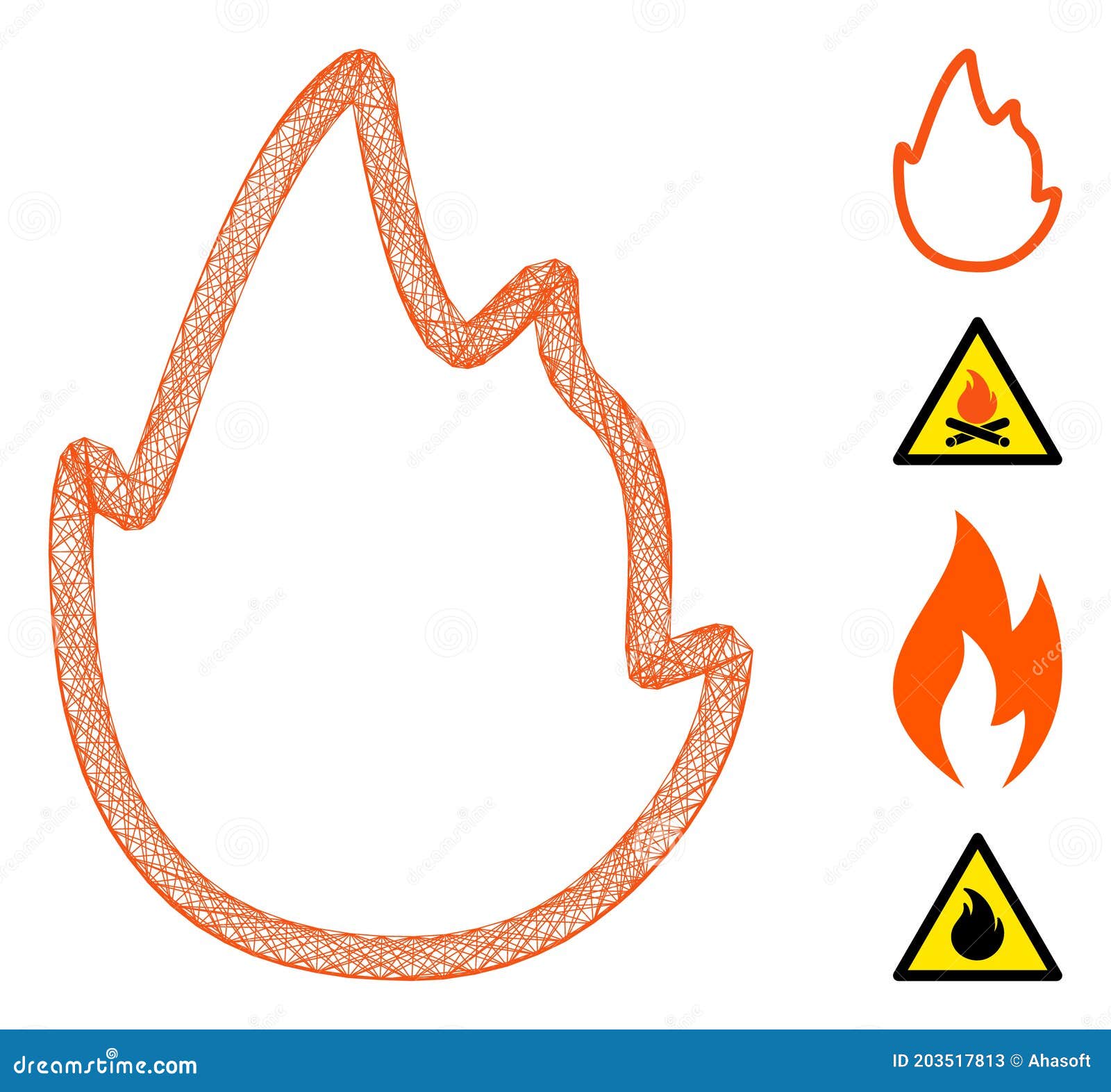 Hatched Fire Contour Vector Mesh Stock Illustration - Illustration of ...