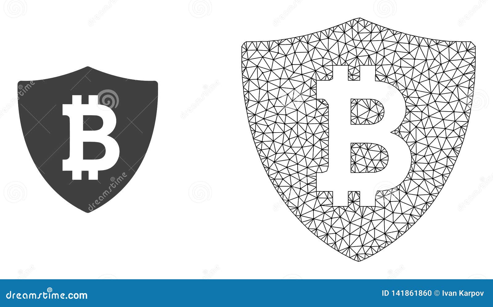 Vector Wire Frame Mesh Bitcoin Protection and Flat Icon Stock Vector ...