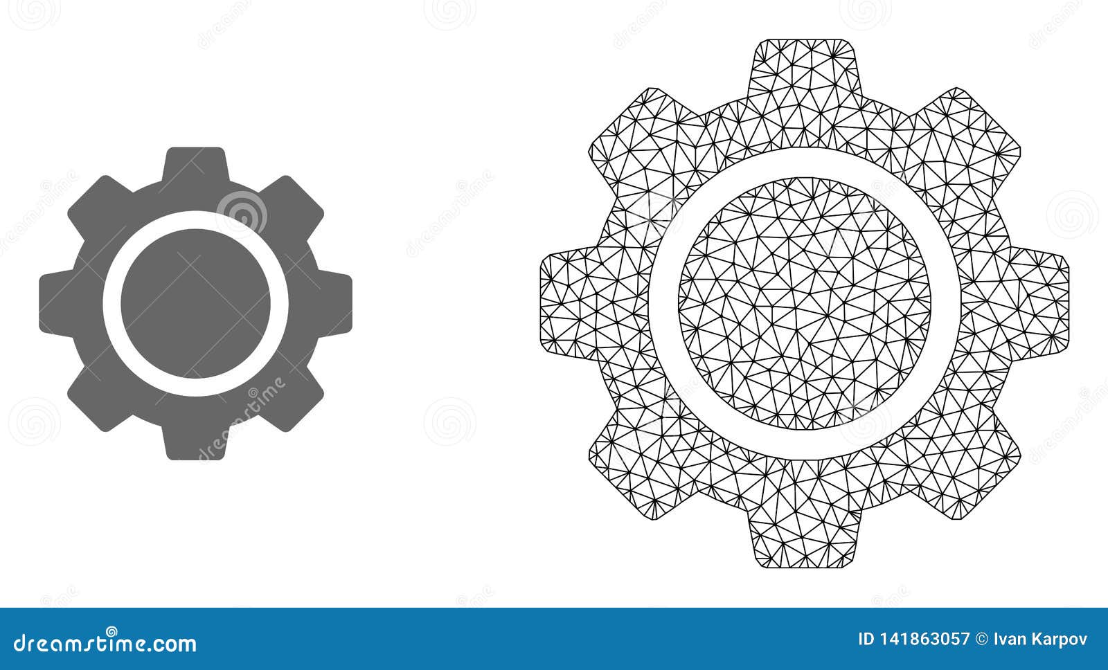 Vector Wire Frame Mesh Cog Wheel and Flat Icon Stock Vector ...