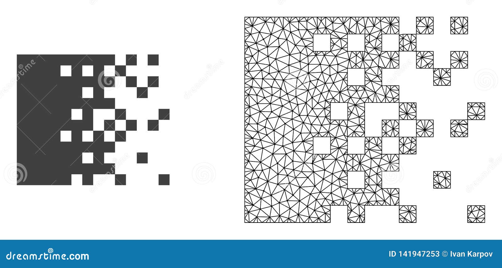 Vector Wire Frame Mesh Dissolving Pixels and Flat Icon Stock Vector ...
