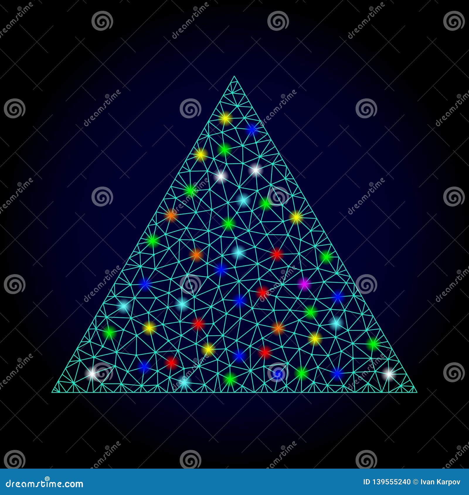 Vector Wire Frame Mesh Filled Triangle with Light Spots for New Year ...