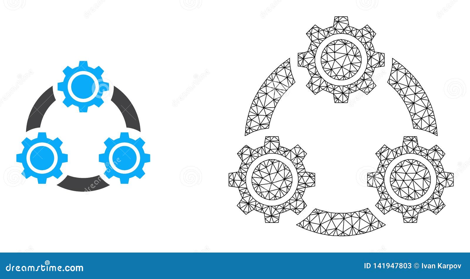 Vector Wire Frame Mesh Gear Planetary Transmission and Flat Icon Stock ...