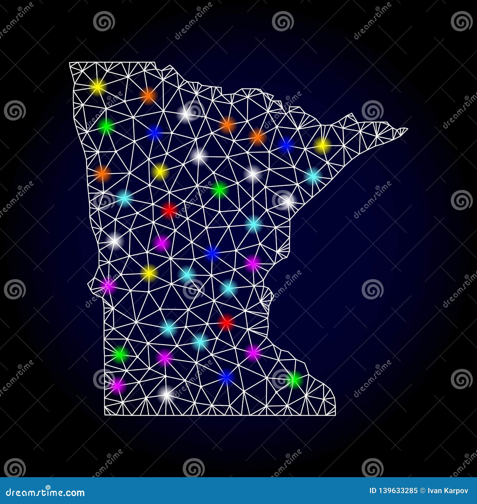 Vector Wire Frame Mesh Map of Minnesota State with Glare Spots for ...