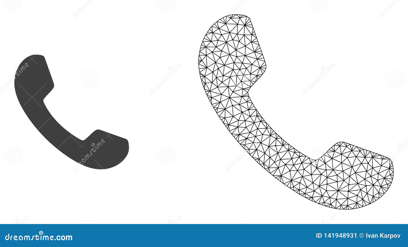 Vector Wire Frame Mesh Phone and Flat Icon Stock Vector - Illustration ...