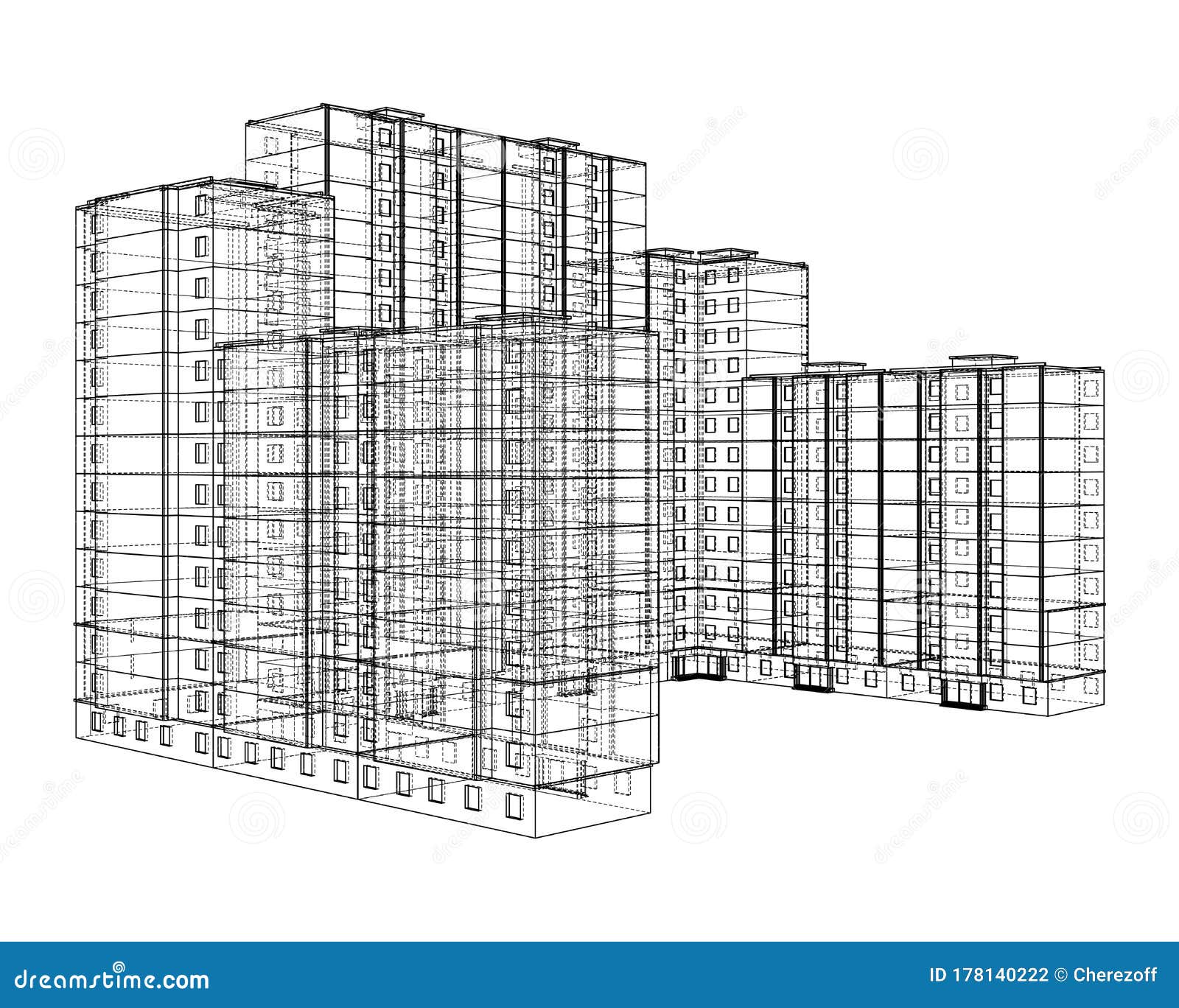 Vector Wire-frame Model of a Multi-storey Building Stock Vector ...