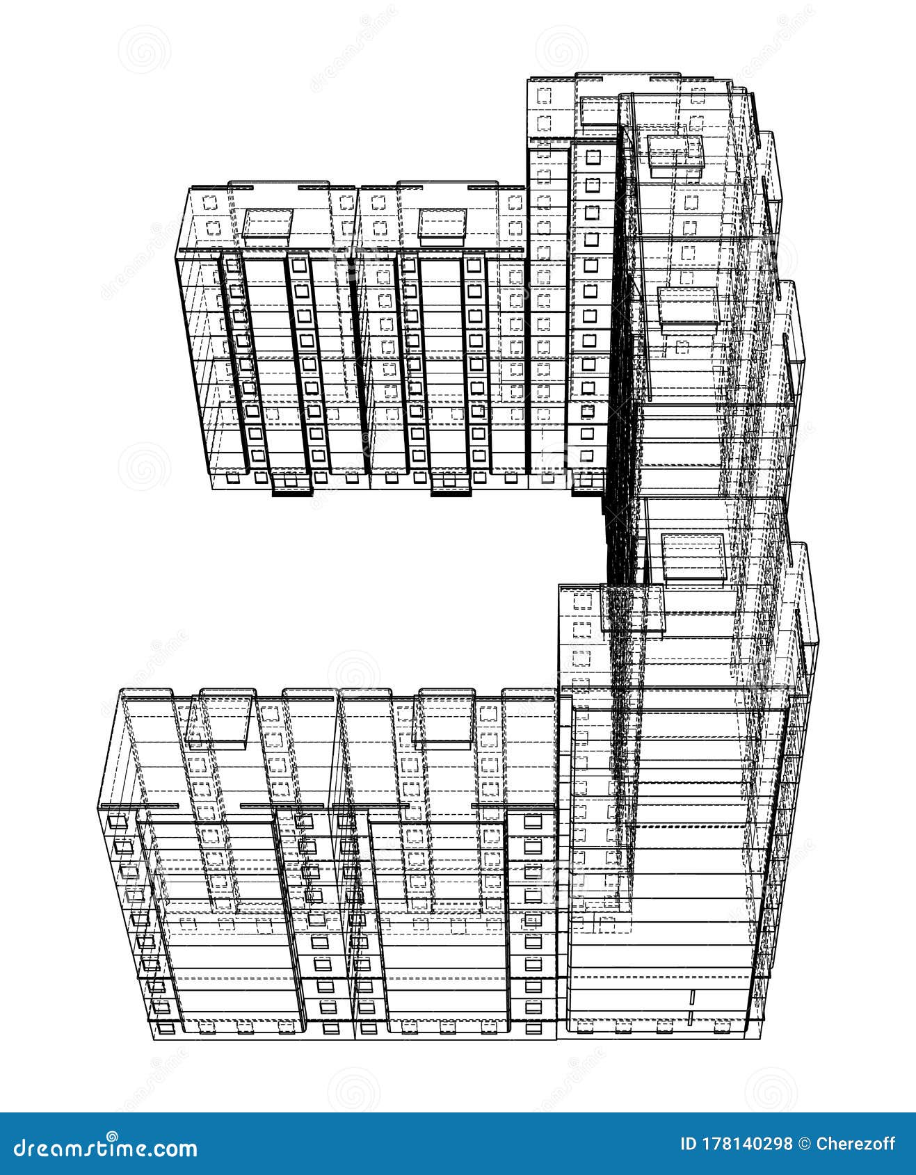 Vector Wire-frame Model of a Multi-storey Building Stock Vector ...