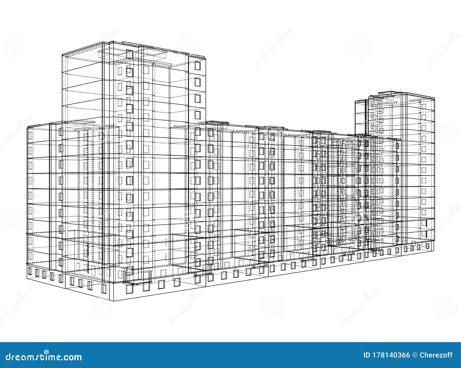 Vector Wire-frame Model of a Multi-storey Building Stock Vector ...