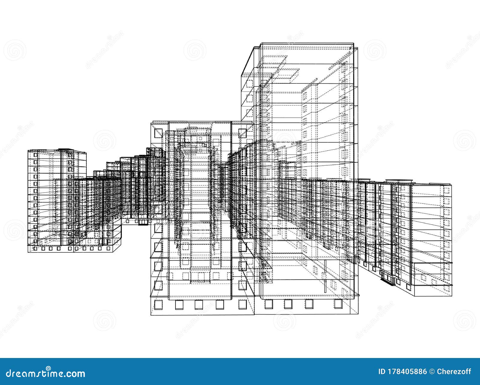 Vector Wire-frame Model of a Multi-storey Building Stock Vector ...