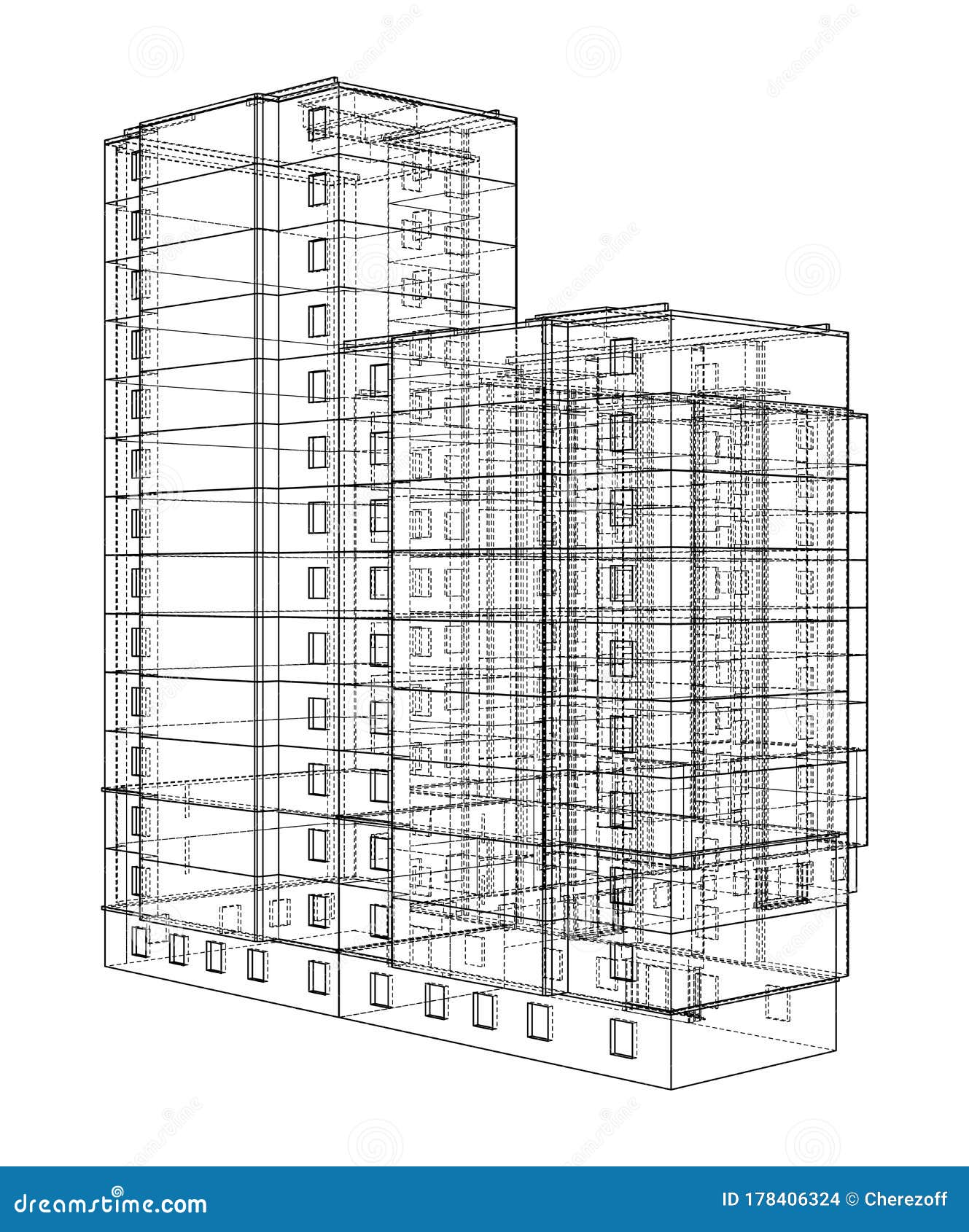 Vector Wire-frame Model of a Multi-storey Building Stock Vector ...