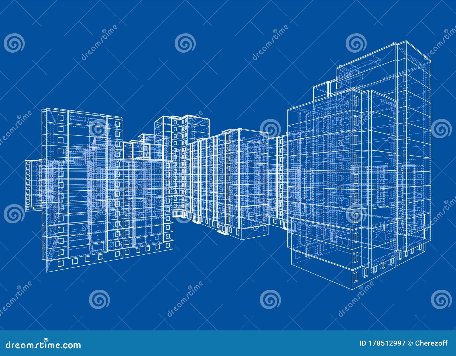 Vector Wire-frame Model of a Multi-storey Building Stock Vector ...