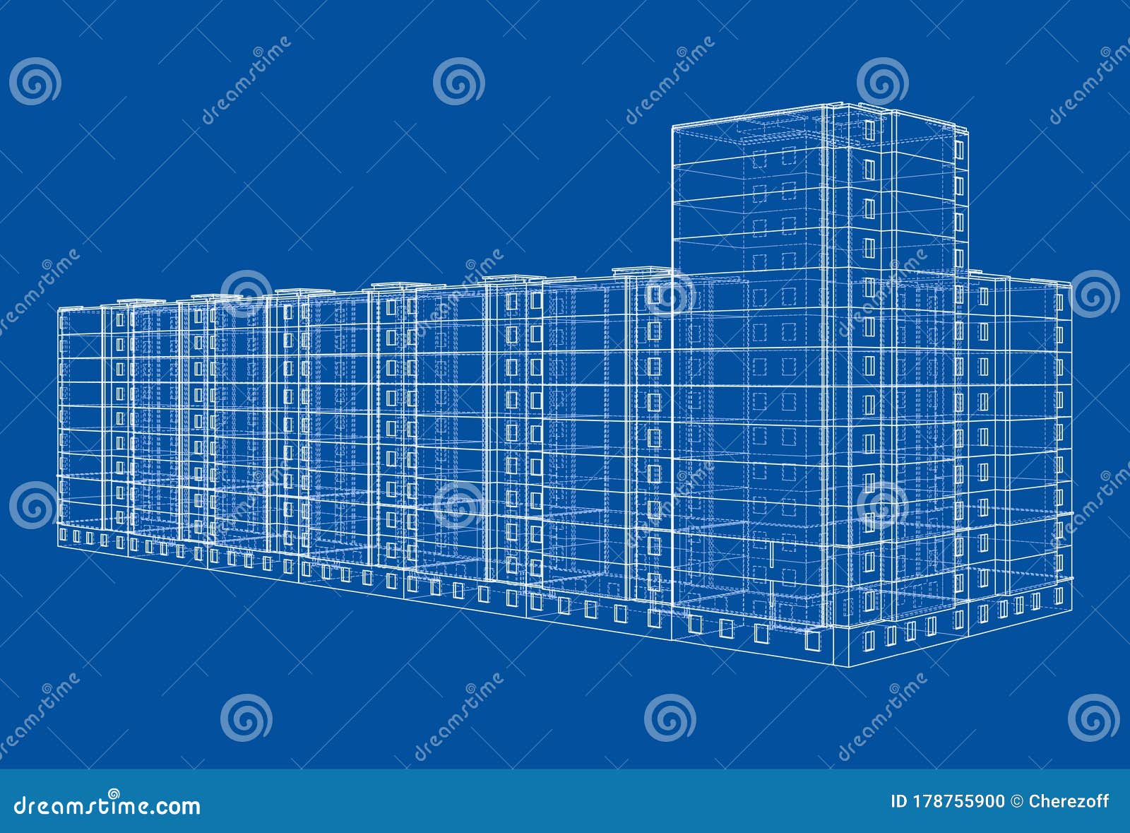Vector Wire-frame Model of a Multi-storey Building Stock Vector ...