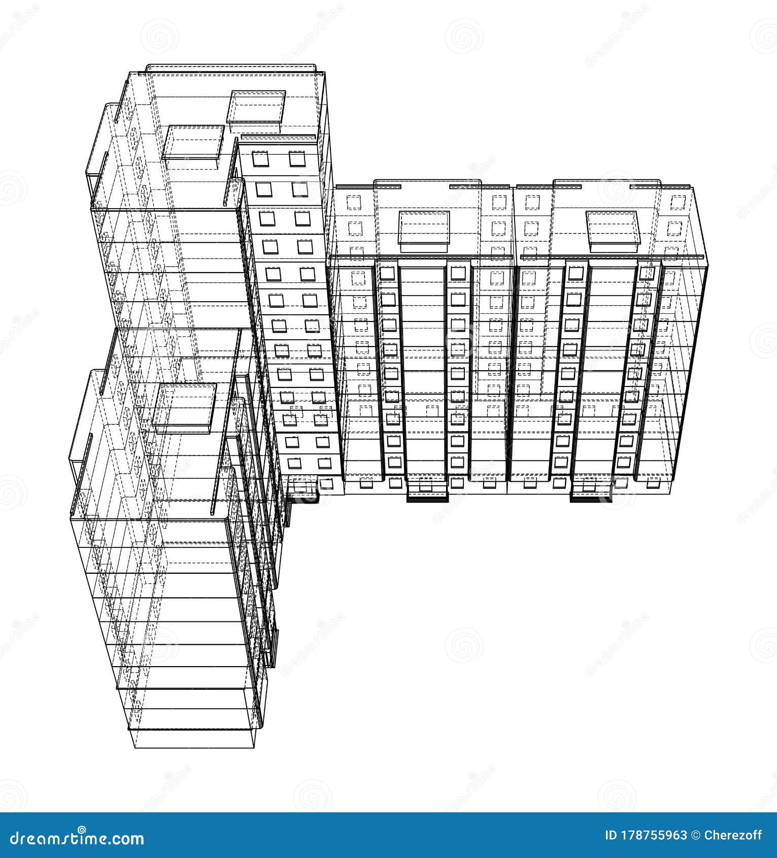 Vector Wire-frame Model of a Multi-storey Building Stock Vector ...