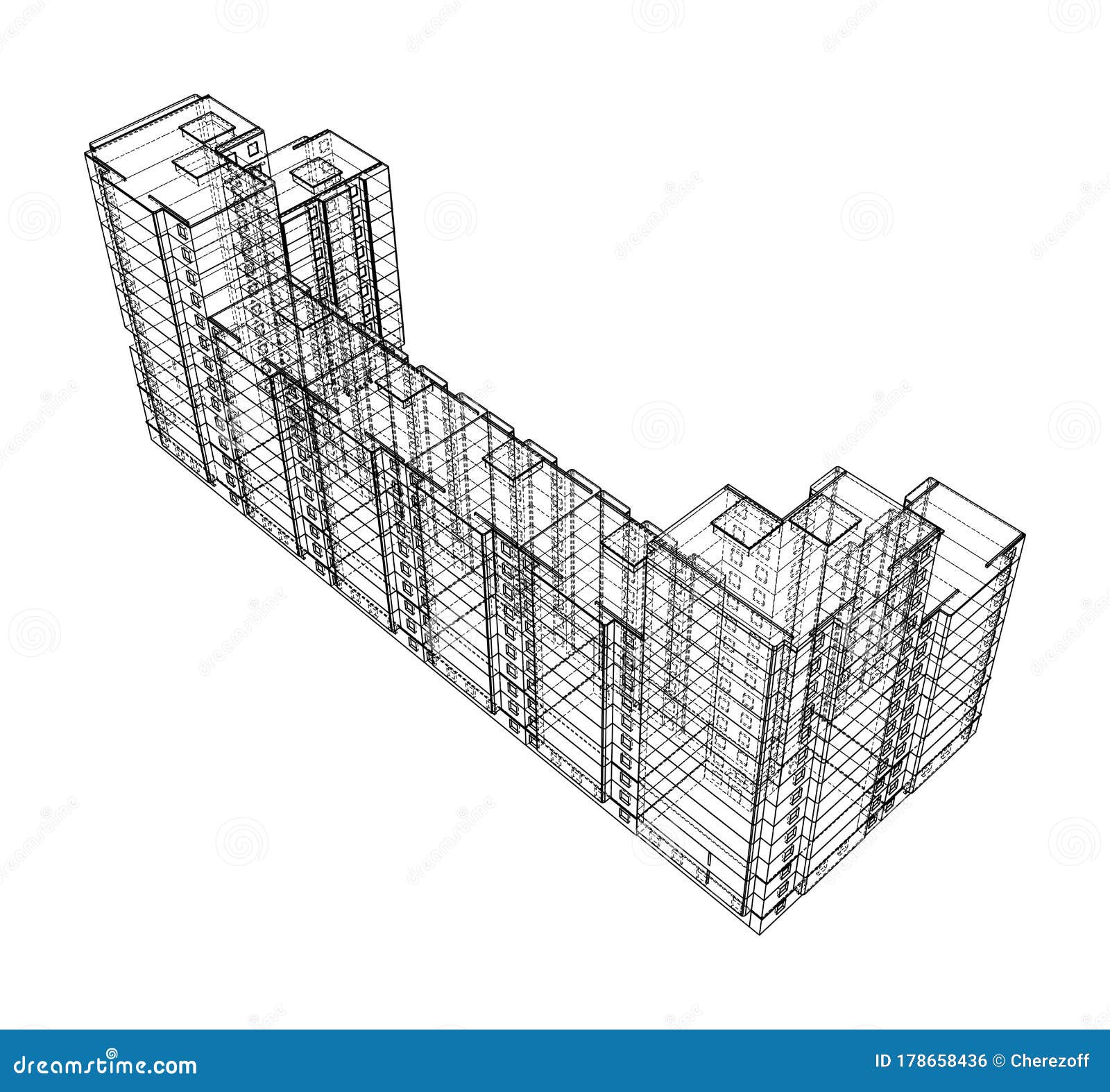 Vector Wire-frame Model of a Multi-storey Building Stock Vector ...